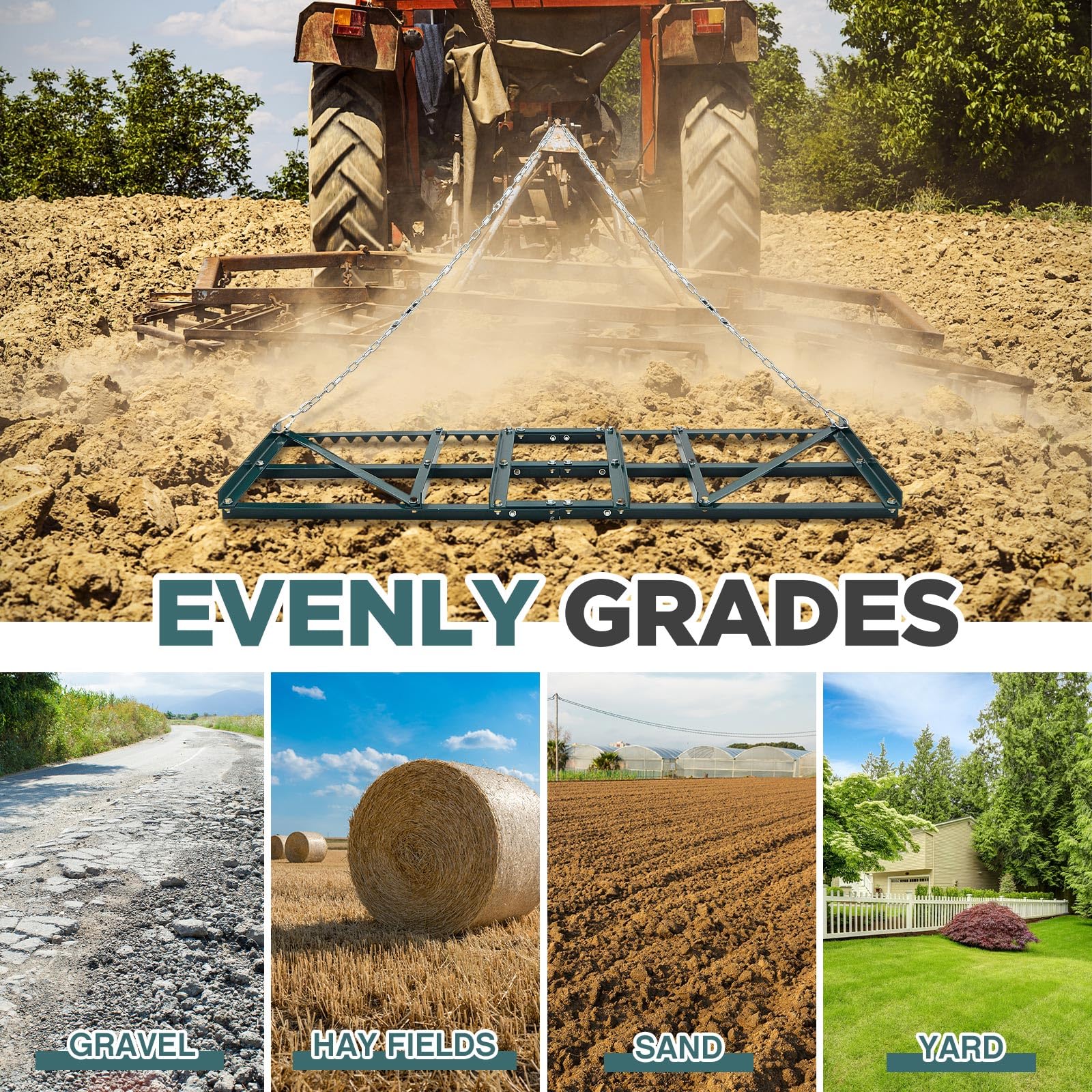 Snapklik.com : Lasnten Drag Harrow 4 Ft Driveway Drag Grader Yard Drag Lawn