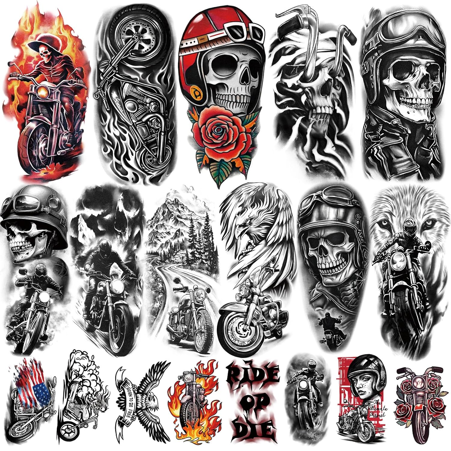 Amazon.com : 77 Sheets Temporary Tattoos, 17 Sheets Half Arm Motorcycle ...
