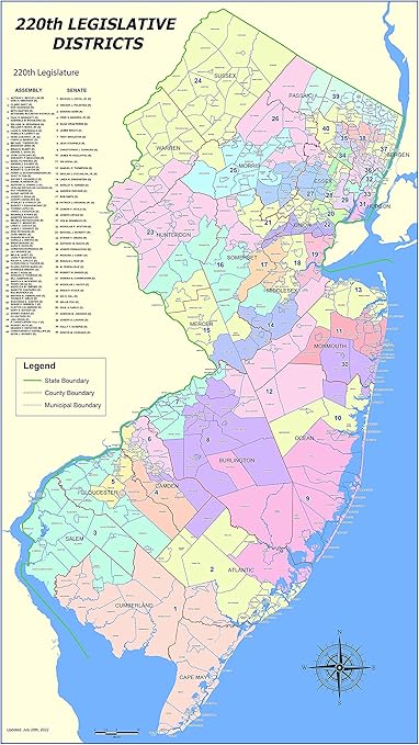 24x42in New Jersey Legislative Districts Map 2022 【Laminated】: Amazon ...