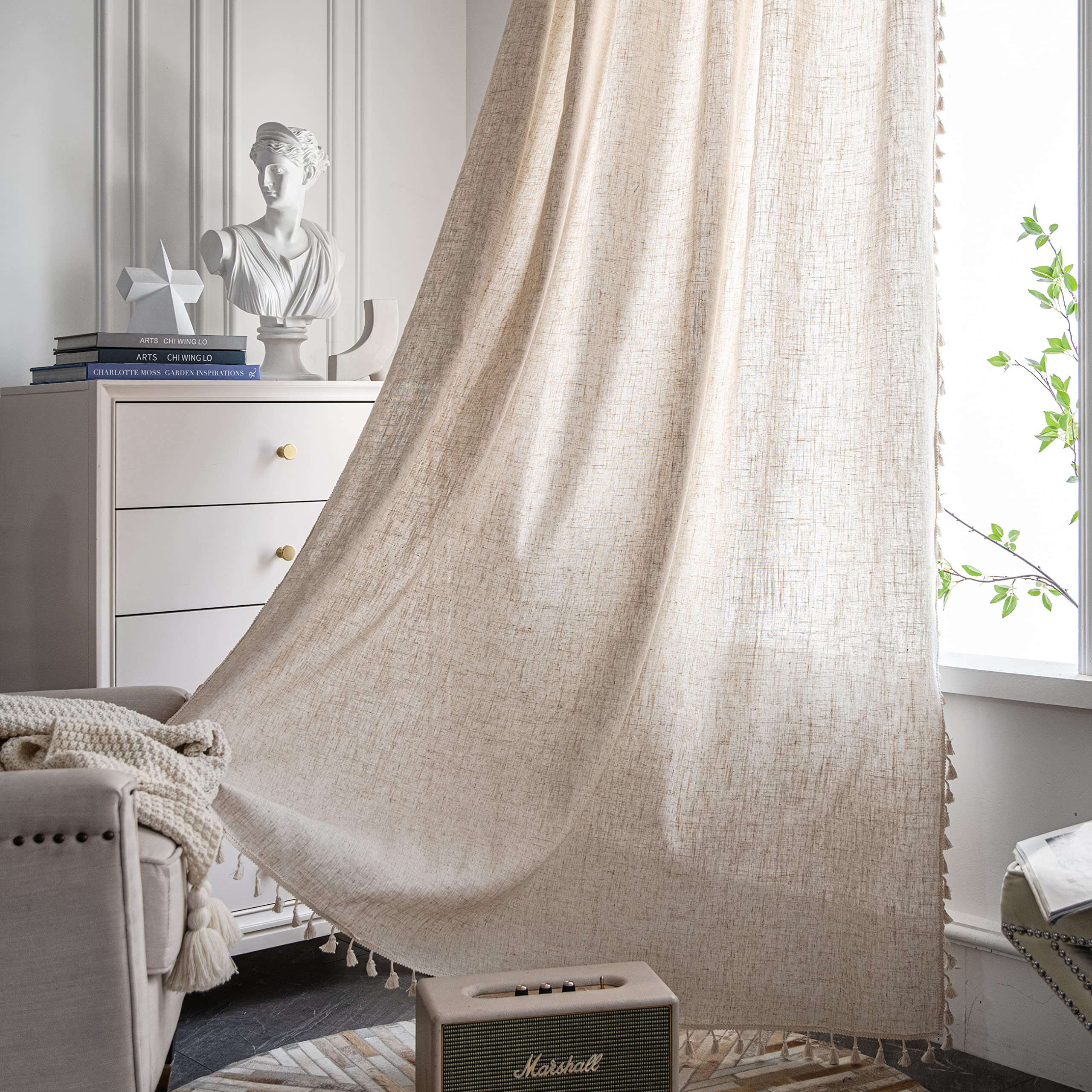 Amazon.com: Setabeck Boho Curtain Natural Linen Textured, Rod Pocket ...