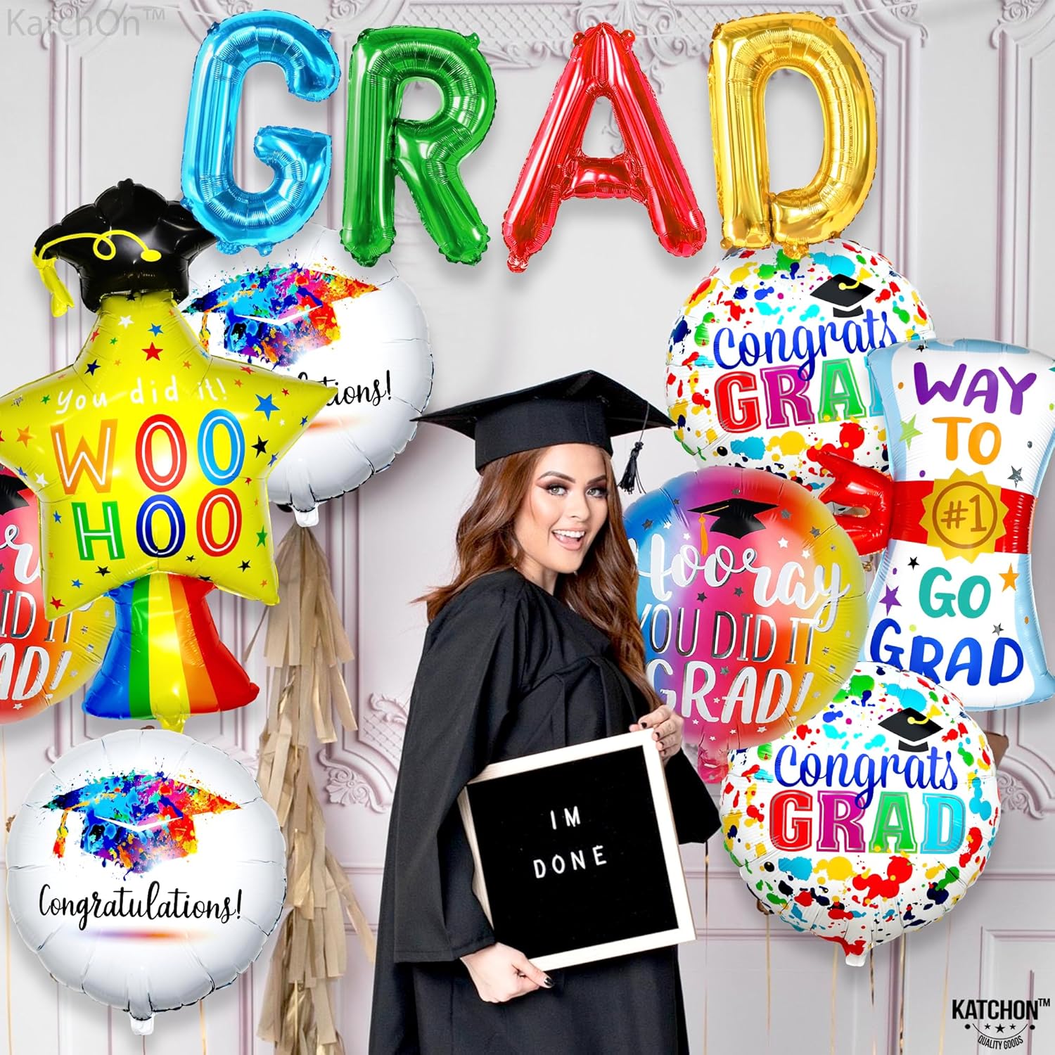 KatchOn, Multicolor Graduation Balloons Set – Pack of 12 Big, 41 Inch, Star Balloons Congrats ...