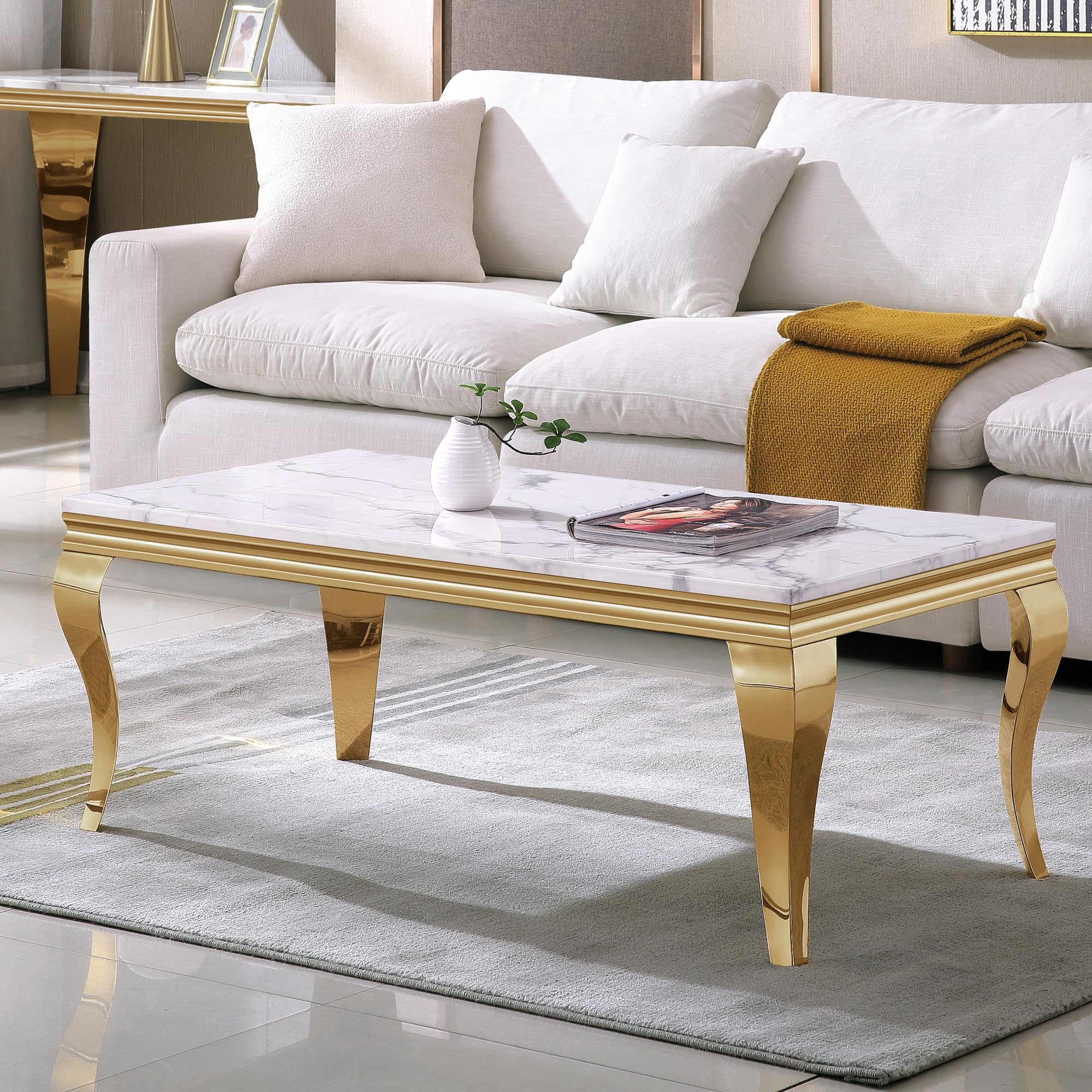 Amazon.com: SSLine Rectangular Faux Marble Coffee Table for Living Room ...