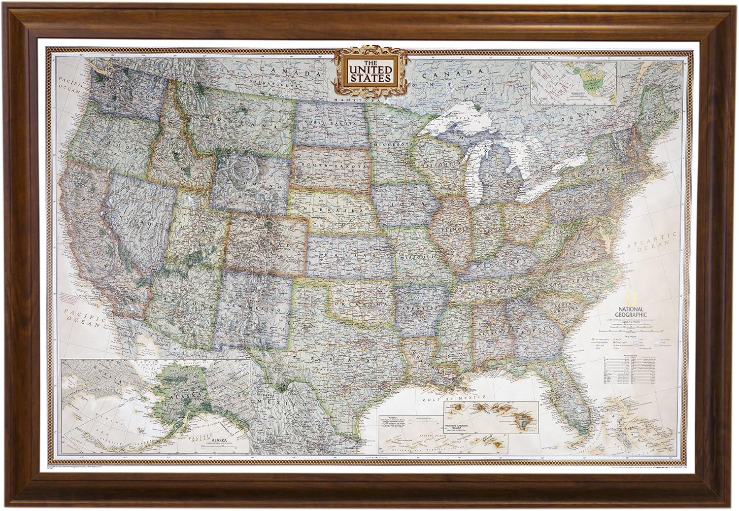 Amazon.com: Push Pin Travel Maps - Executive US - Brown Frame Framed ...