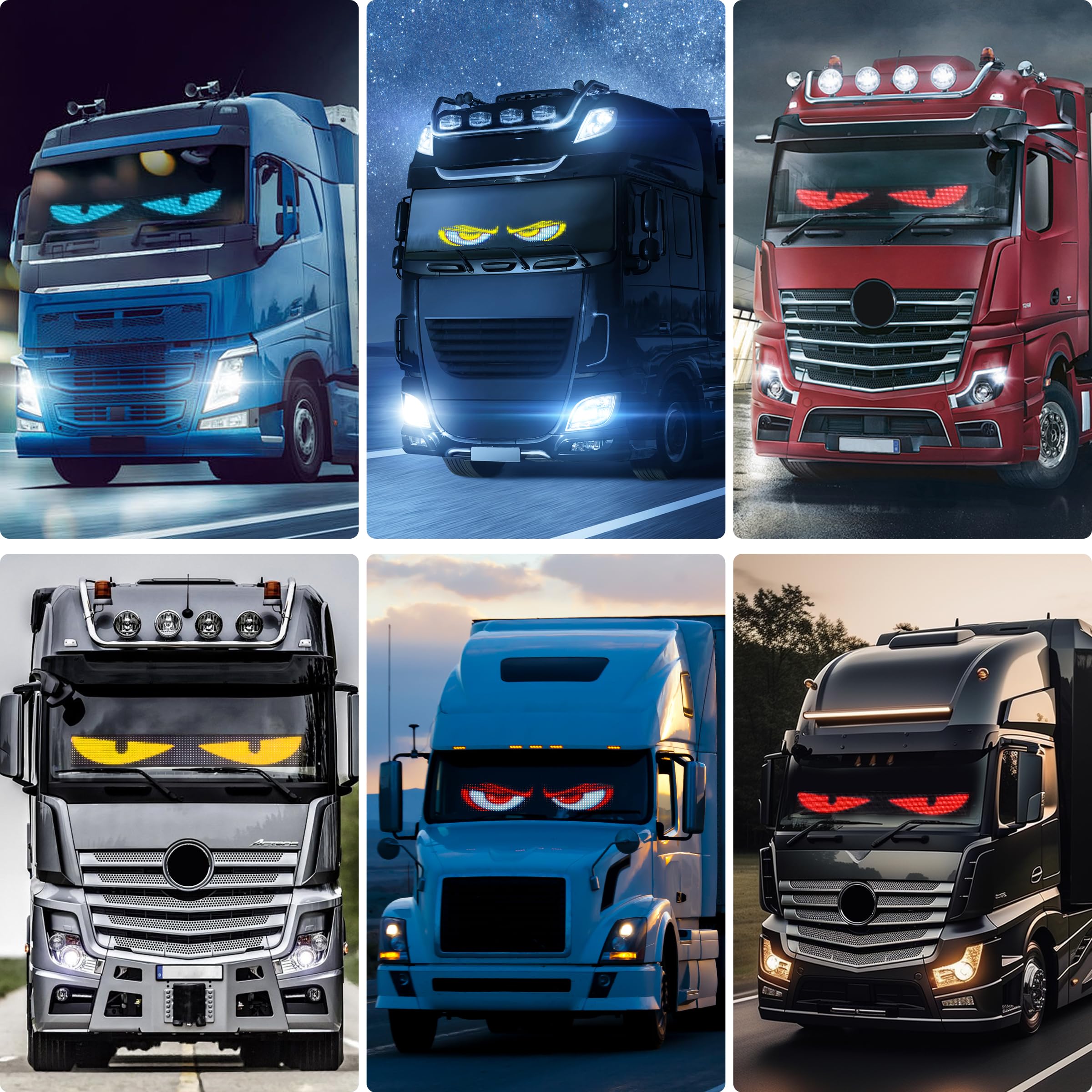 35.35in*7.56in Big LED Eyes for Truck Windshield,Programmable RGB Full ...