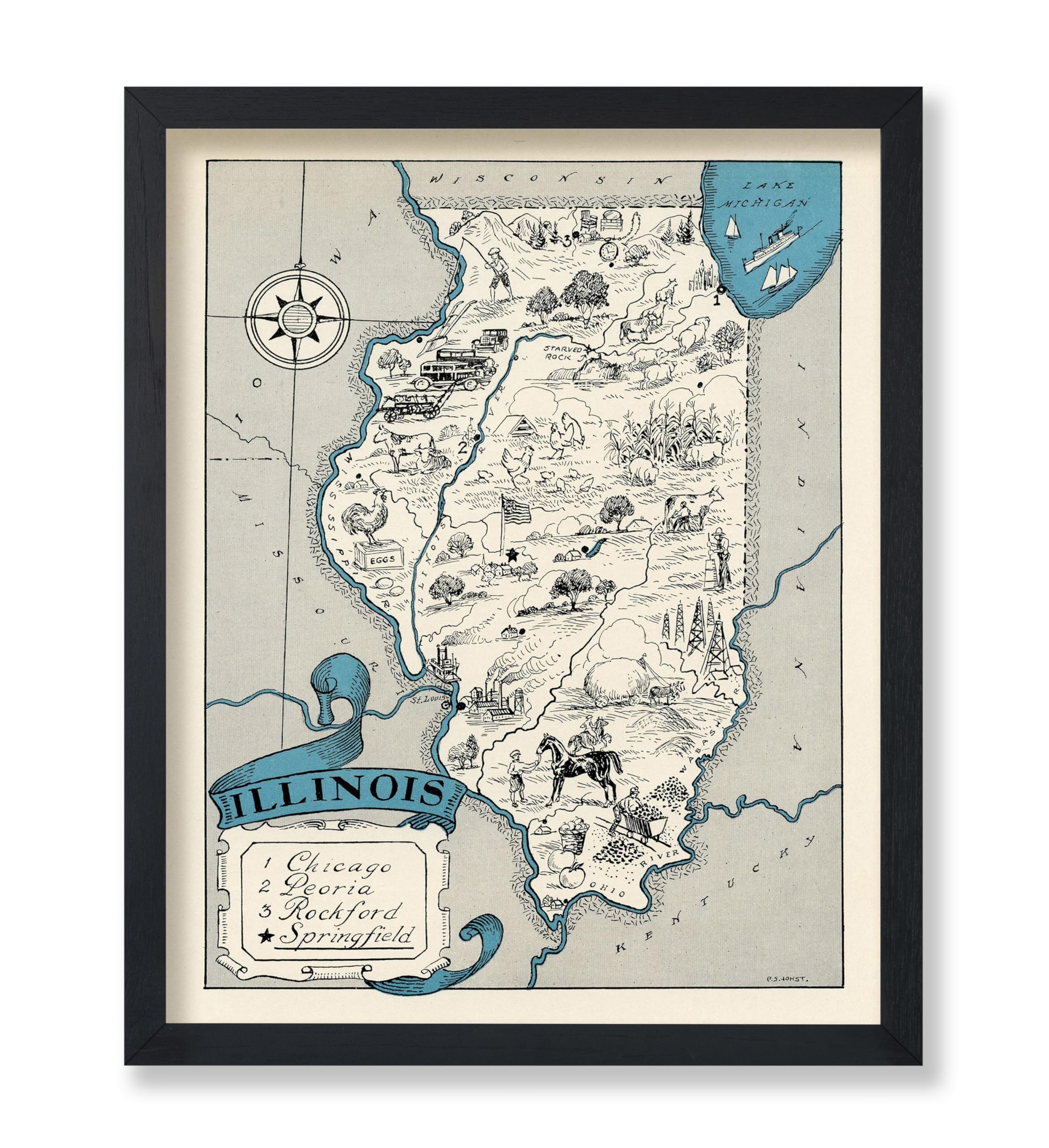 Amazon.com - Poster Master Vintage Map Poster - Retro Illinois Map ...