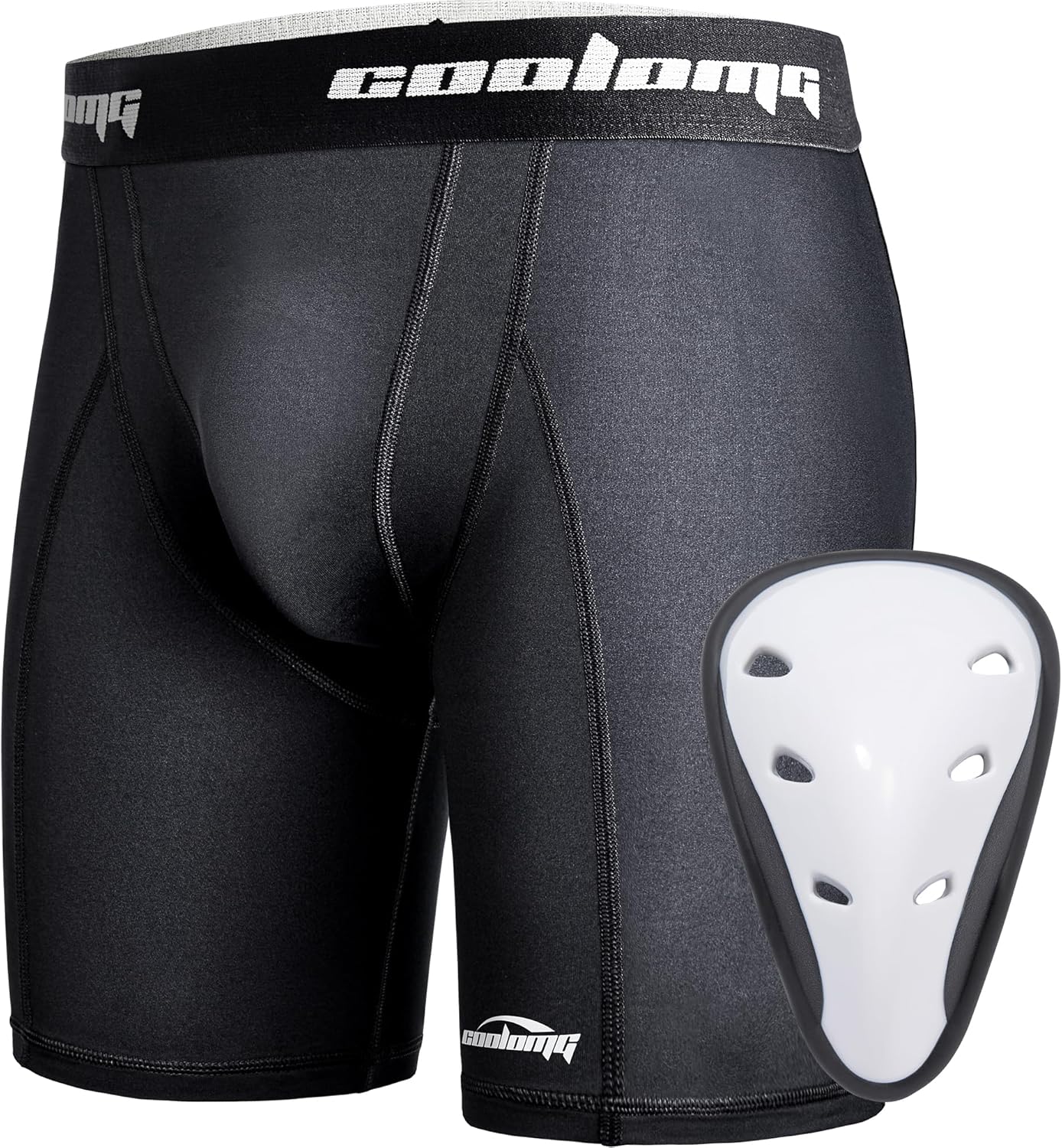 COOLOMG Mens Compression Baseball Shorts with Groin Cup Pocket and ...