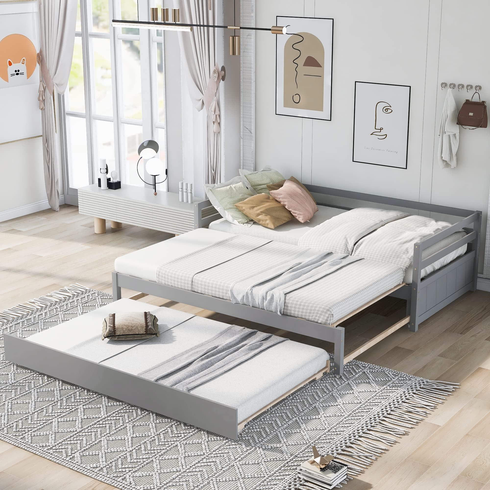 Amazon.com: ACQCA Twin or Double-Twin Daybed with Trundle,Wooden ...