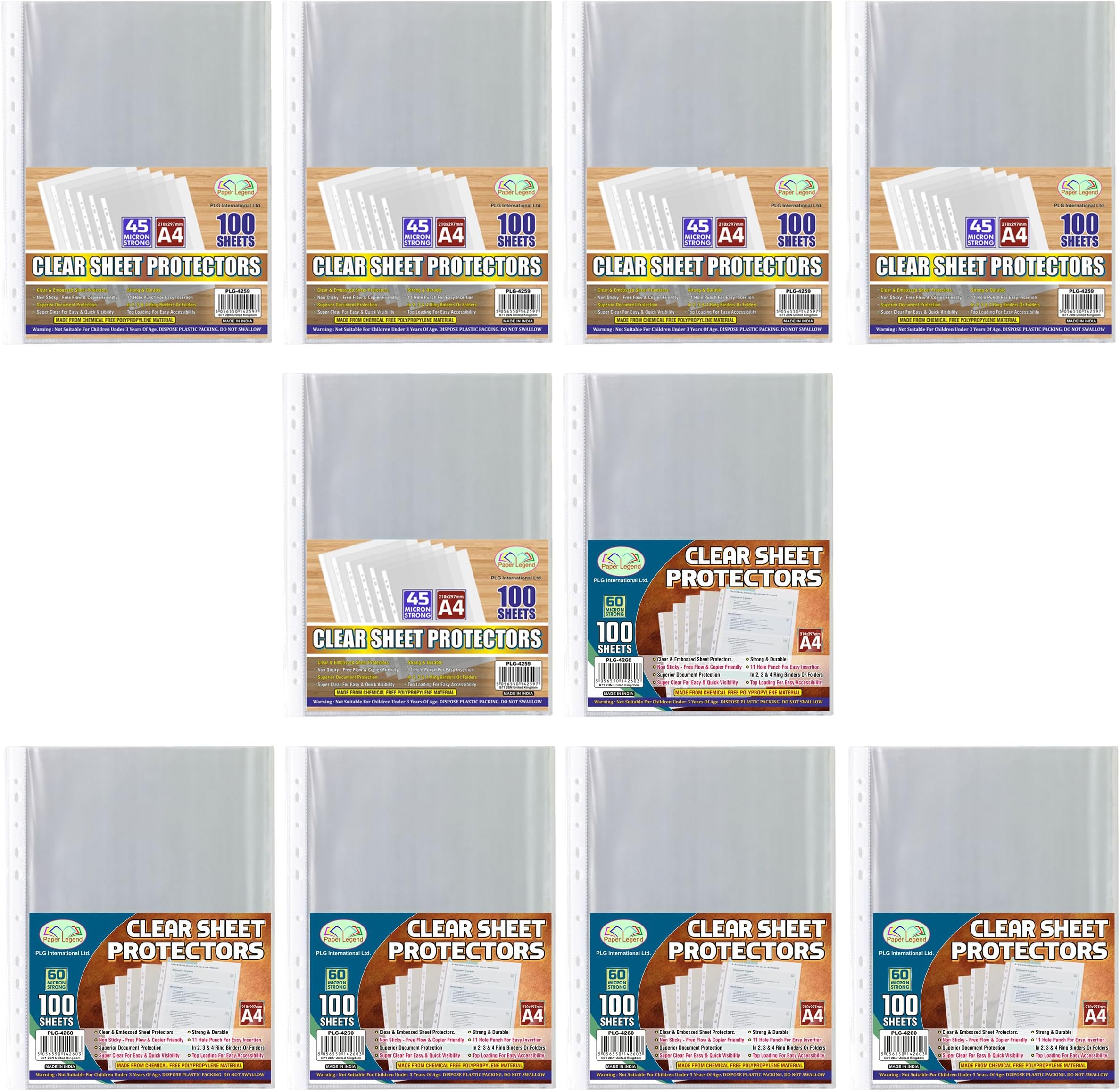 1000 Pcs x A4 Clear Plastic Punched Pockets Filing Folders Wallets ...