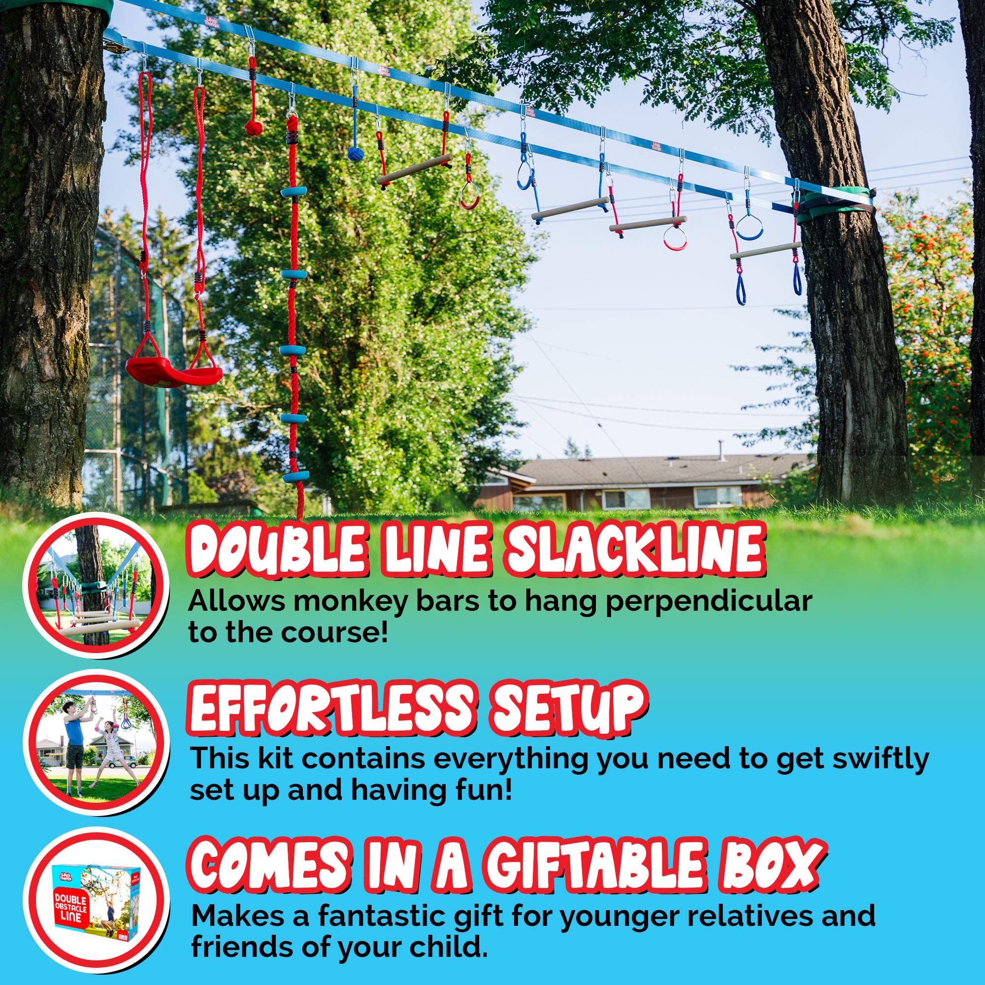 Double Ninja Slackline Obstacle Course for Kids - 110 Foot Line ...