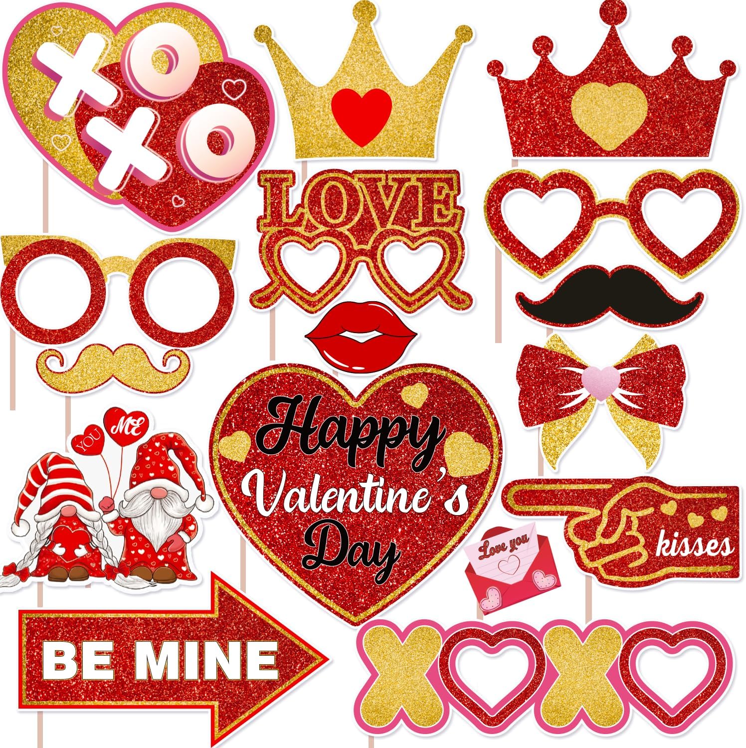 Amazon.com: Valentines Day Decorations Photo Booth Props Red Glittery ...