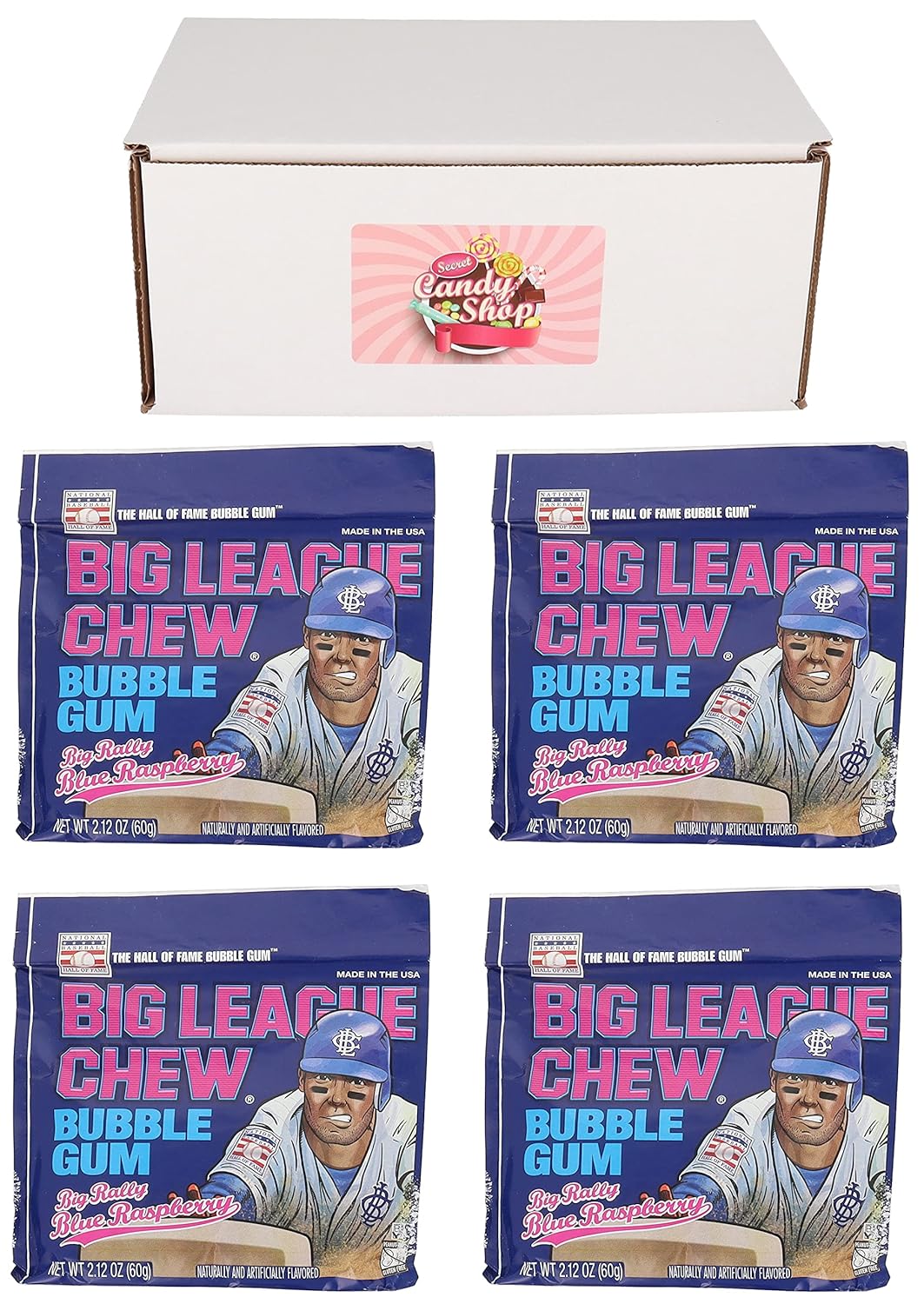 Amazon.com : SECRET CANDY SHOP Big League Chew Gum Pack of 4 (Blue ...
