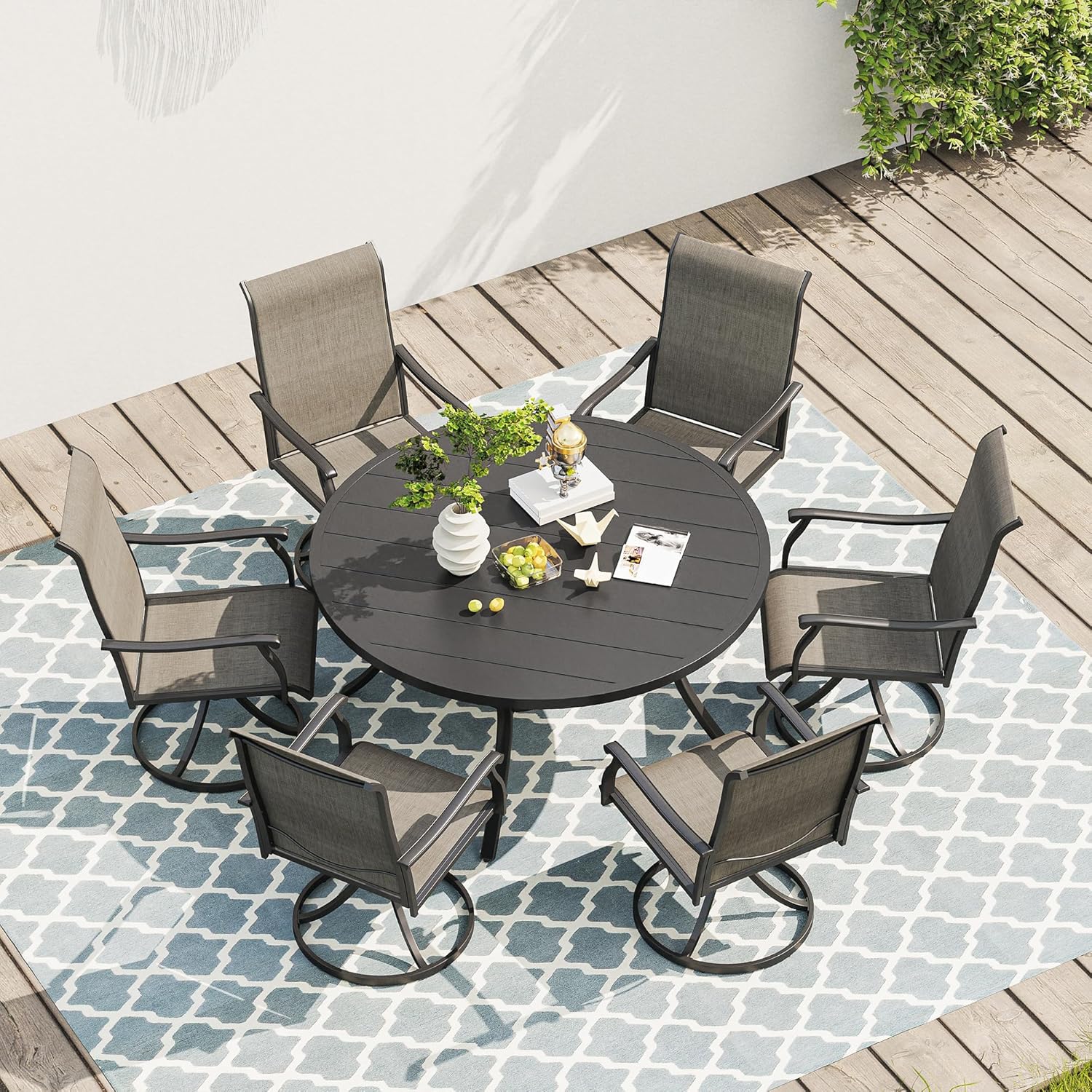 Amazon.com: VICLLAX 7 Pieces Patio Dining Set, 6 Patio Swivel Dining ...