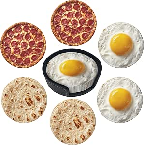 Amazon.com | Food Coasters Leather Round Drink Coasters 6 Pcs Set with ...