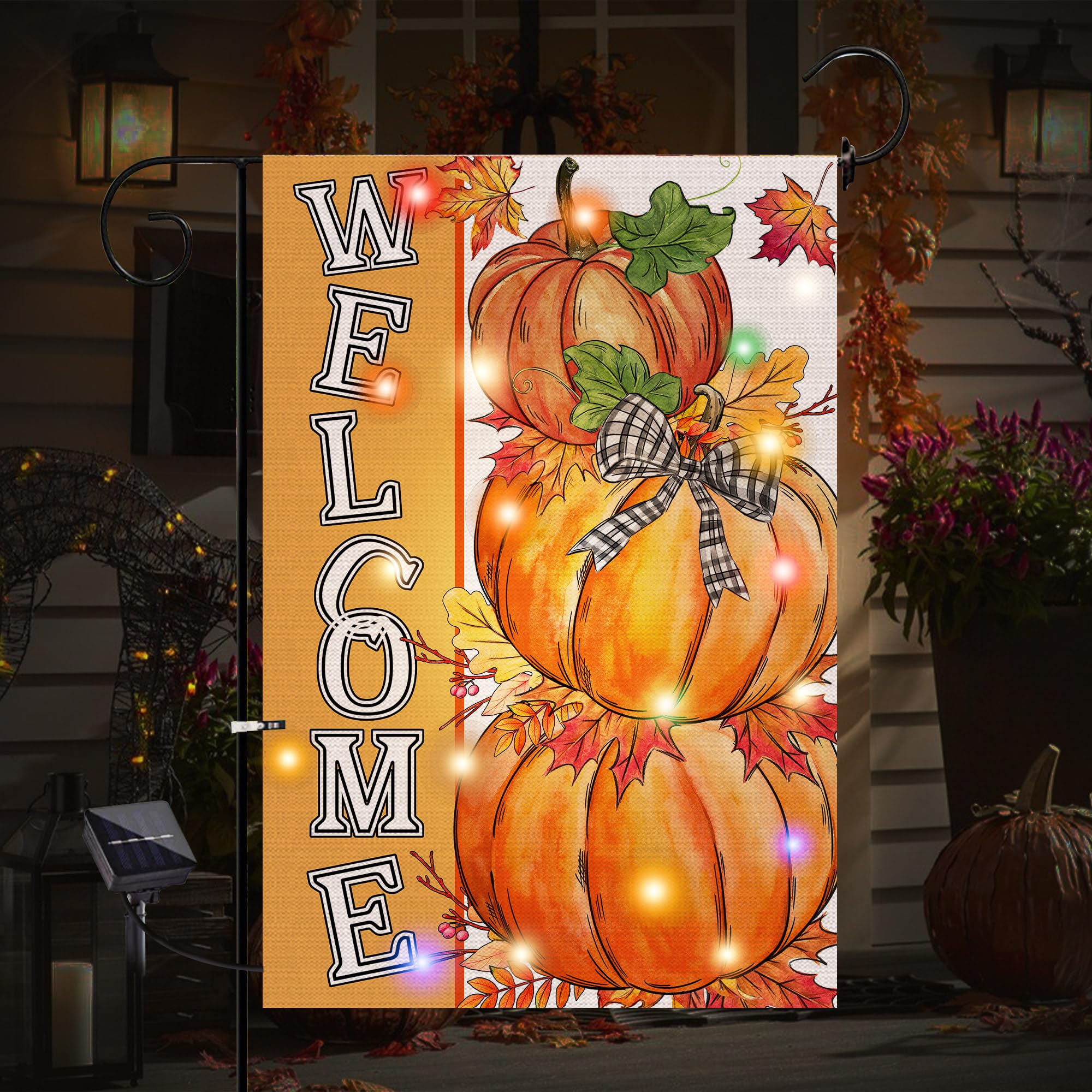 Amazon.com : Light up Pumpkin Thanksgiving Fall Garden Flag, Solar LED ...