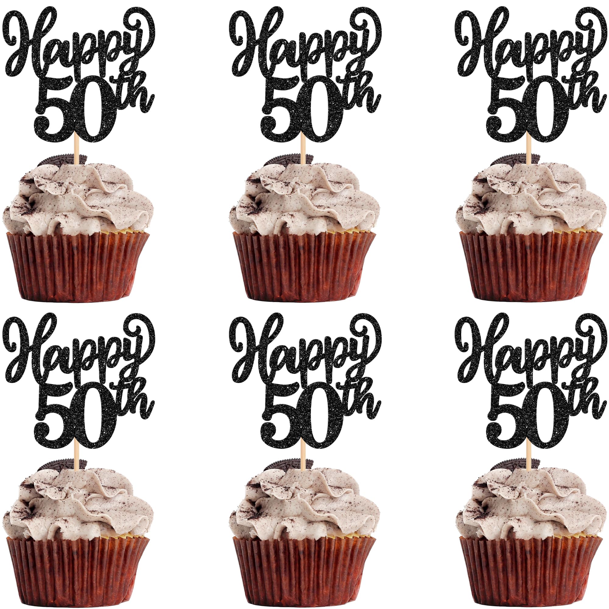 Amazon.com: 24PCS Happy 50th Cupcake Toppers Glitter Fifty Cheers to 50 ...