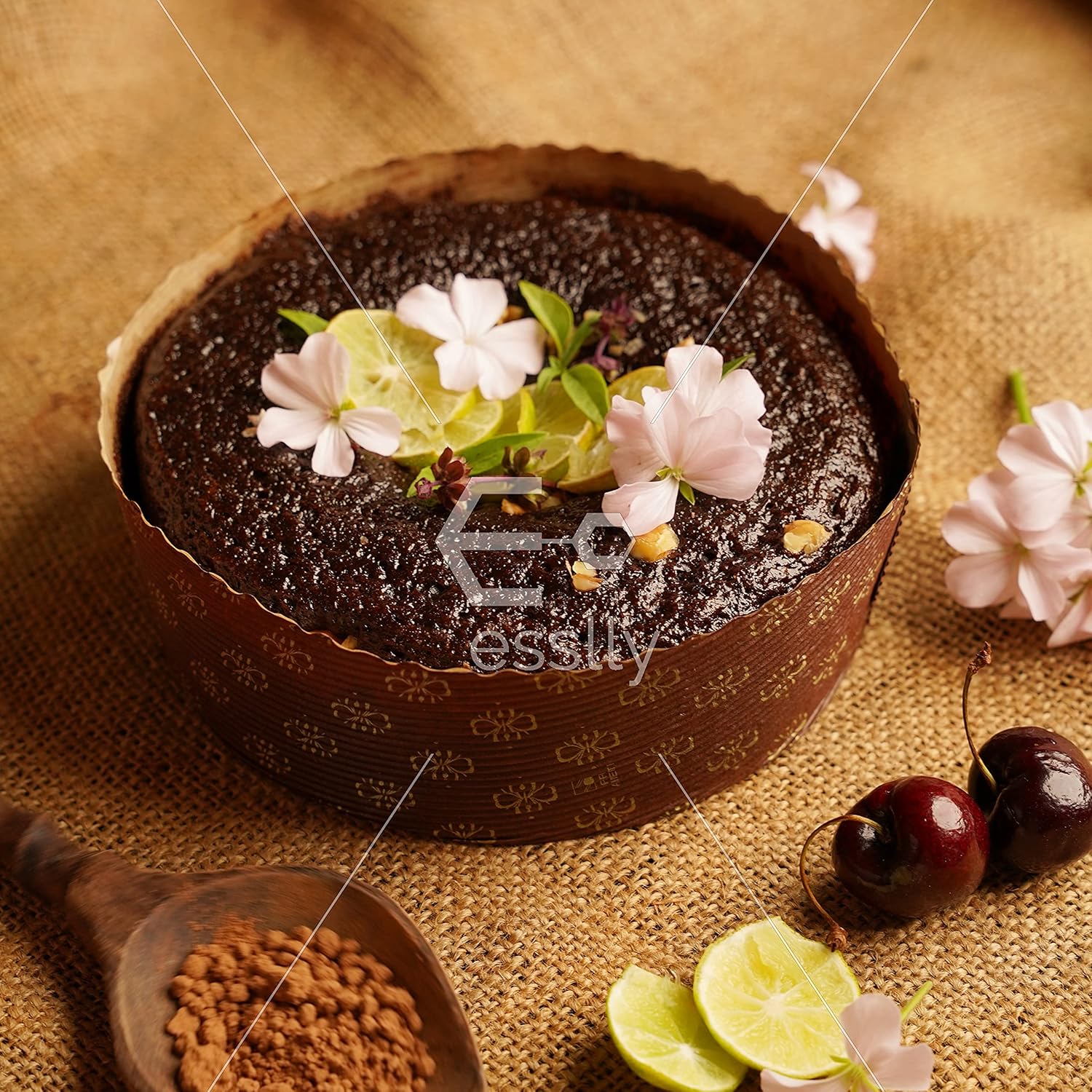 Buy Esslly 500g Disposable Paper Cake Mould - Brown with Gold Floret ...