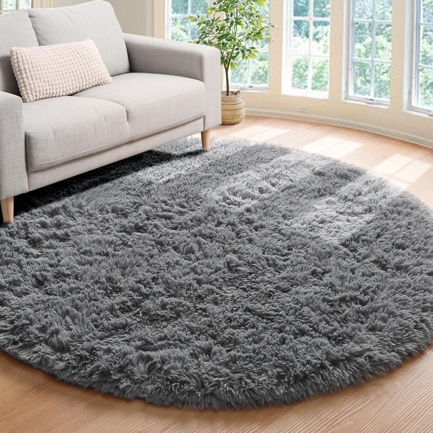Amazon.com: ONASAR Grey Round Area Rug 4ft, Gray Soft Bedroom Circle ...