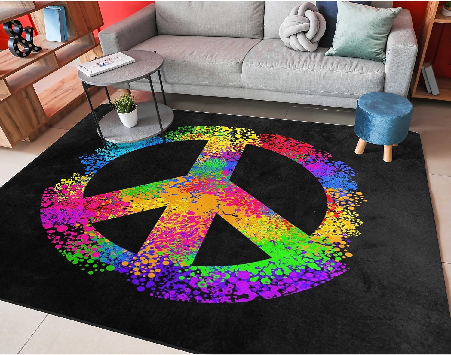 Amazon.com: ALAZA Hippie Peace Sign Non Slip Area Rug 5' x 7' for ...