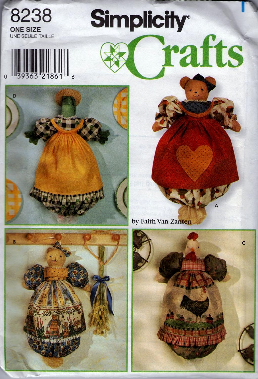 Amazon.com: Simplicity 8238 Crafts Sewing Pattern Bear Cat Chicken ...