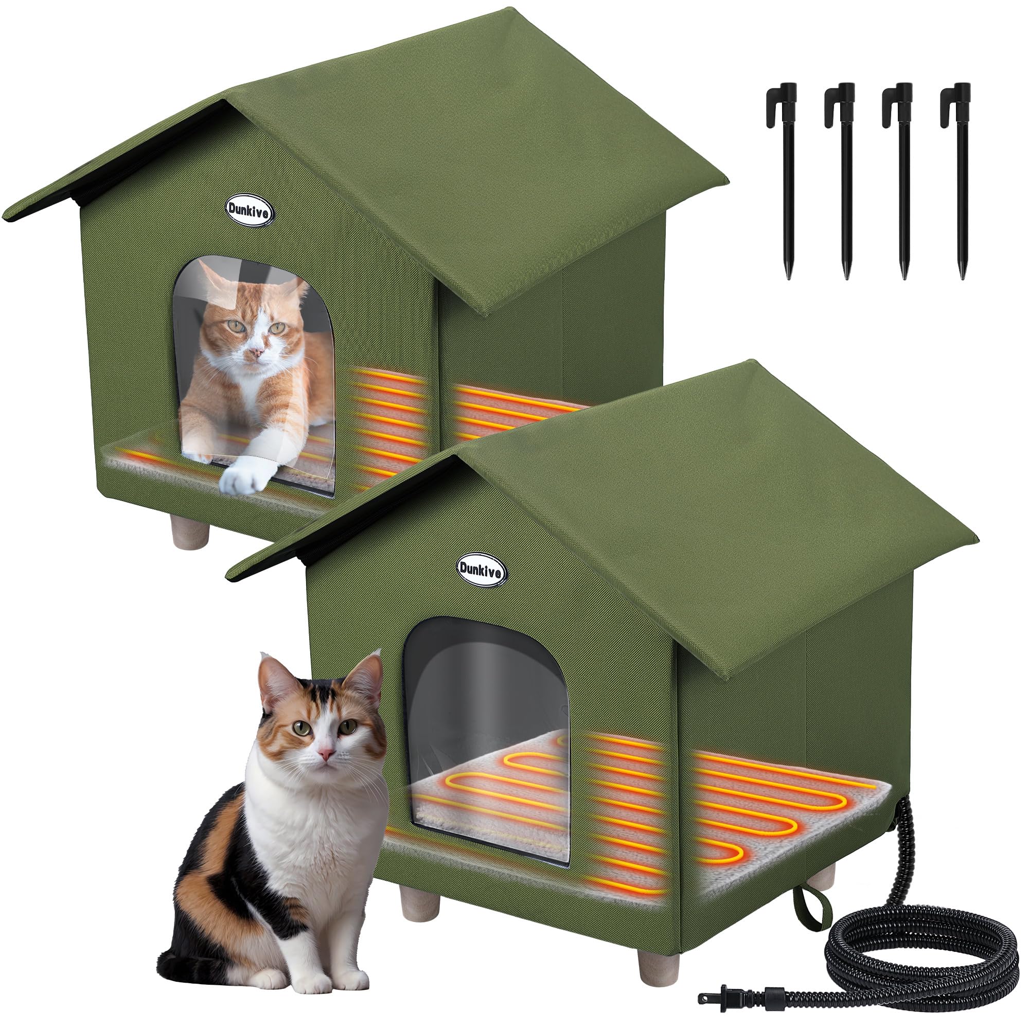 Amazon.com : Dunkive 2 Pack Heated Cat House Weatherproof, Winter ...