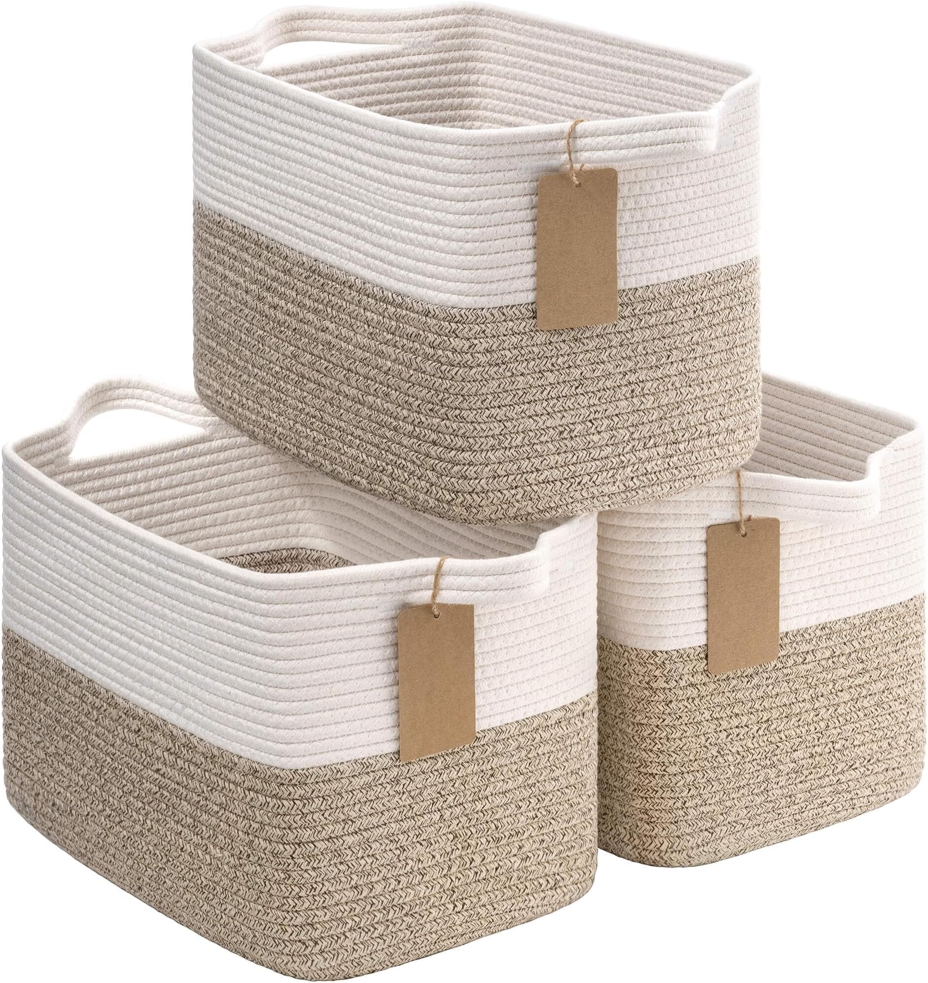 OIAHOMY Lot de 3 paniers de rangement rectangulaires en corde de coton ...