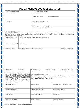 Amazon.com: Labelmaster F03 IMO Dangerous Goods Declaration Form, Snap ...