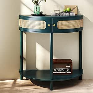 Amazon.com: Rattan Half Moon Shaped Small Entry Table, Half Moon Console Table, 2-Tier Modern ...