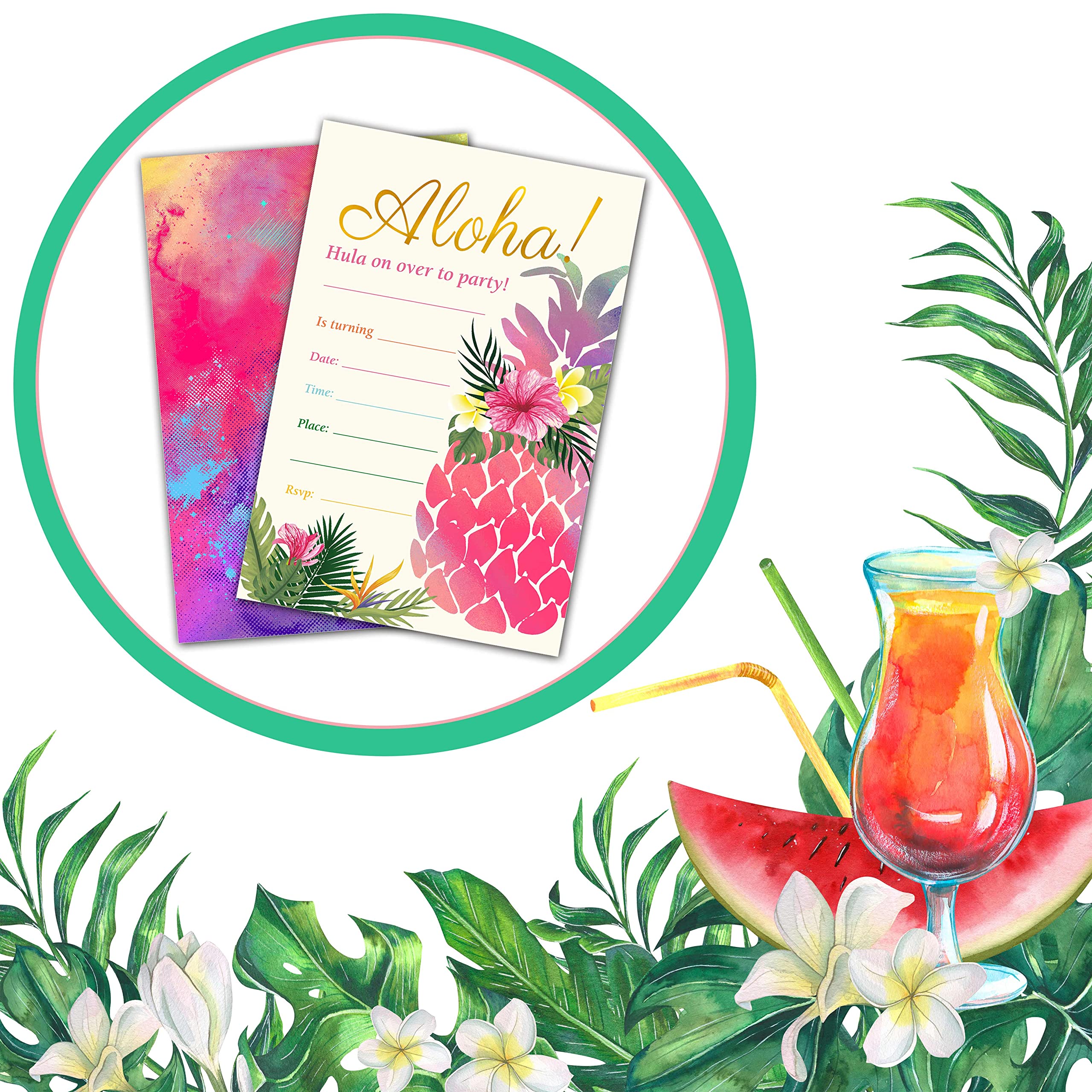 Luau Party Personalized Invitation Hawaiian Birthday Invitations,