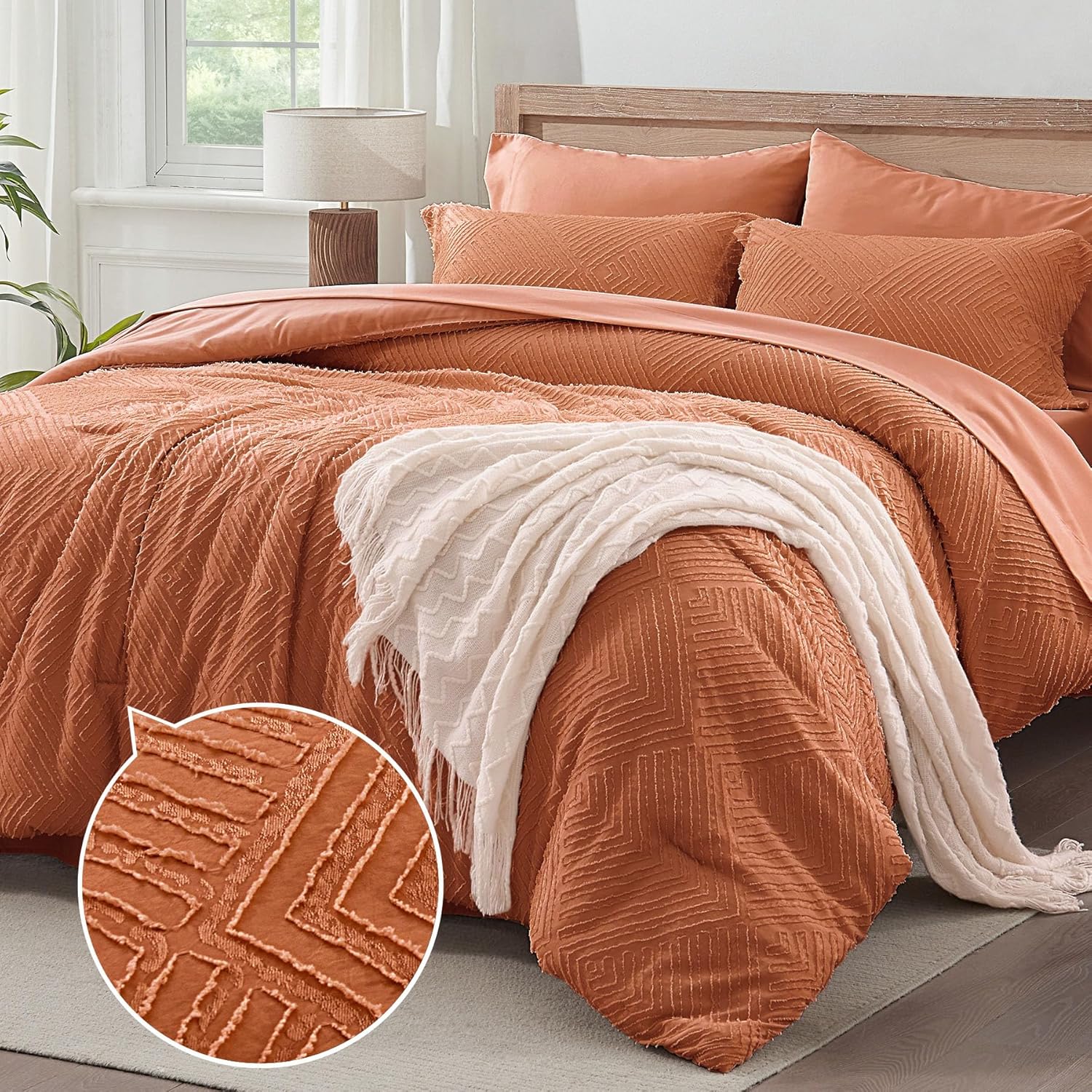 Amazon.com: ChiXpace Burnt Orange King Size Comforter Set 7 Pieces ...