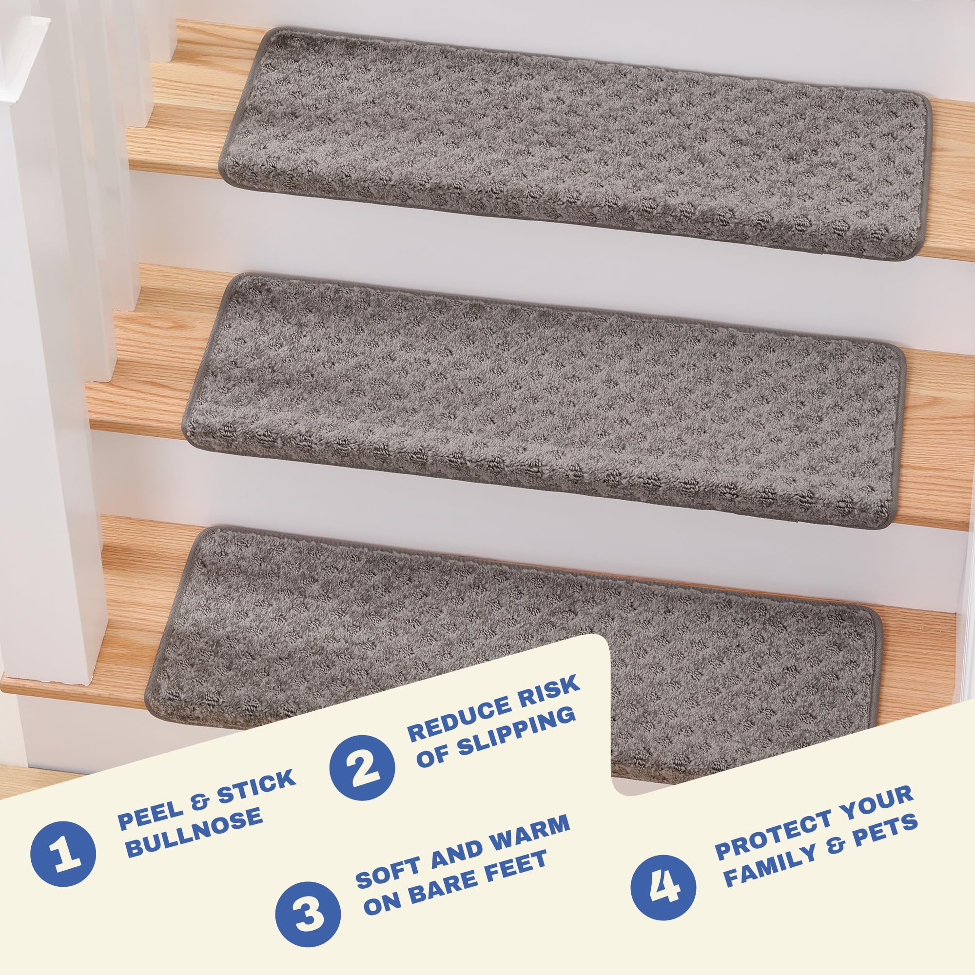MBIGM Bullnose Non-Slip Stair Treads with Reusable Adhesive (14 Pack) 9 ...