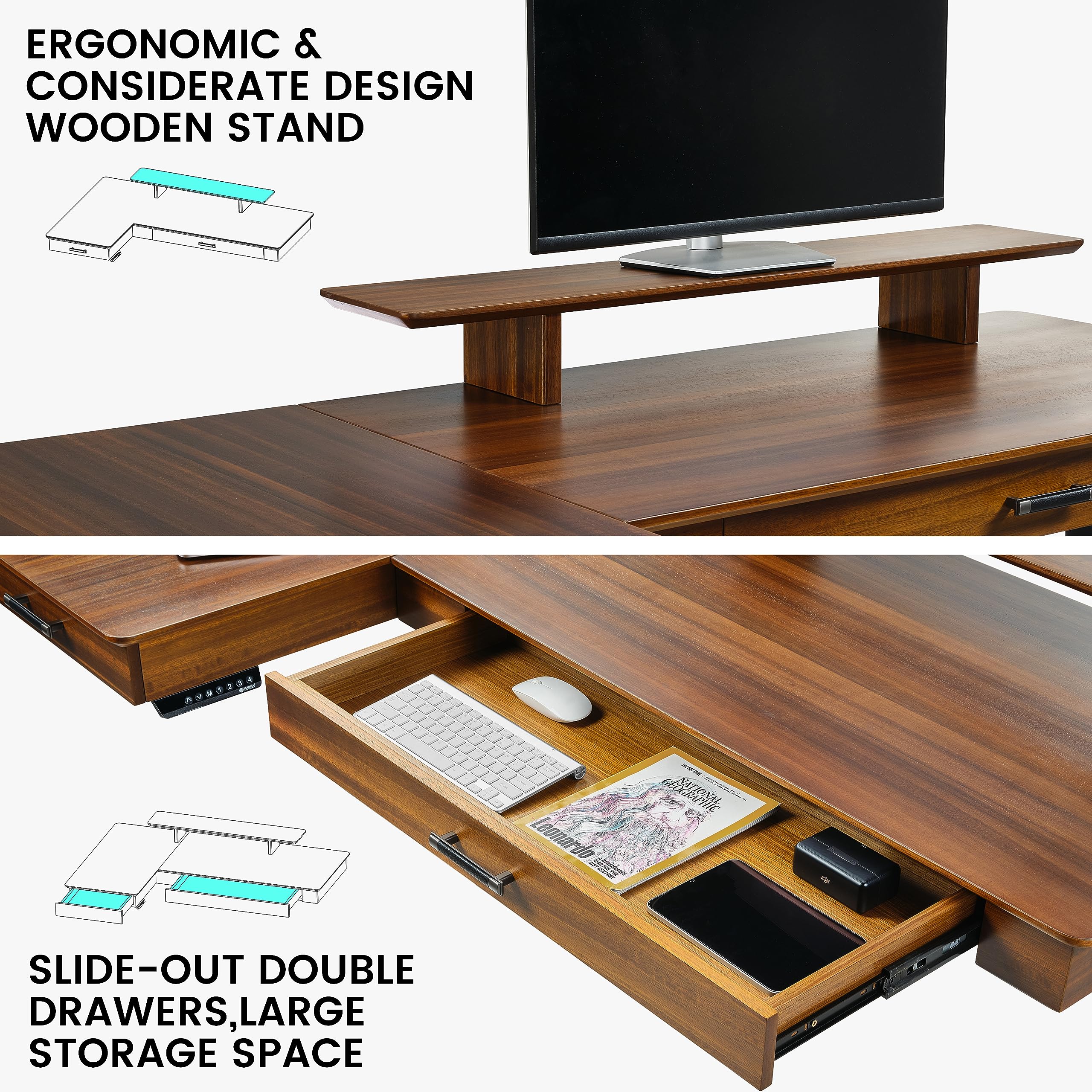 EUREKA ERGONOMIC Electric Standing Desk with Dual Drawers,63 Inches ...