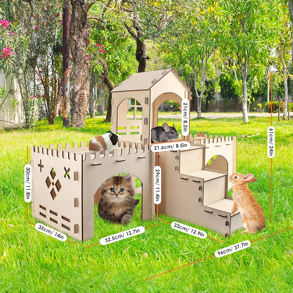 Multi-level Rabbit Home Extra Large Rabbit House Wooden Castle - 4 Room ...