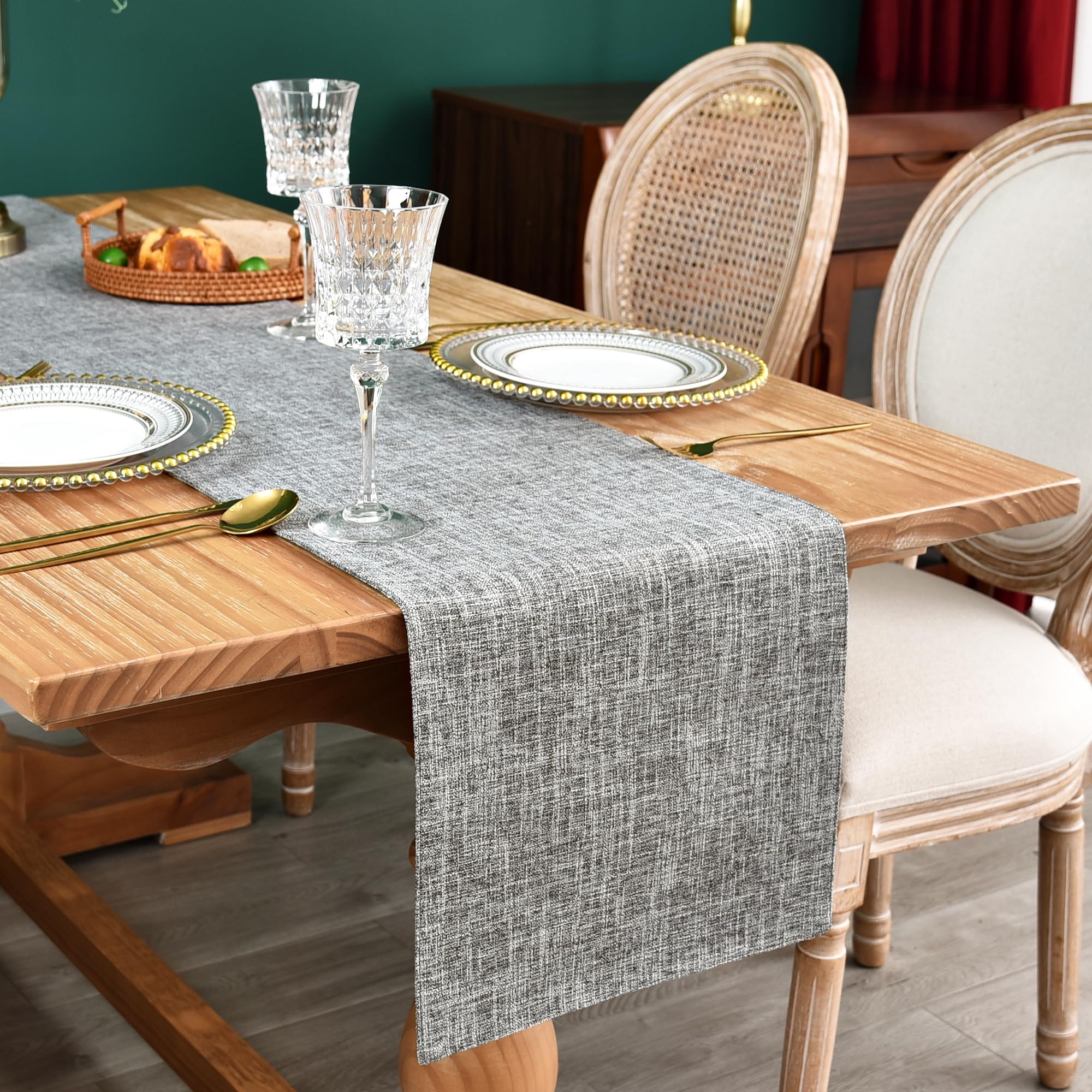 Amazon.com: Farmhouse Rustic Faux Linen Table Runner Neutral Grey Table ...