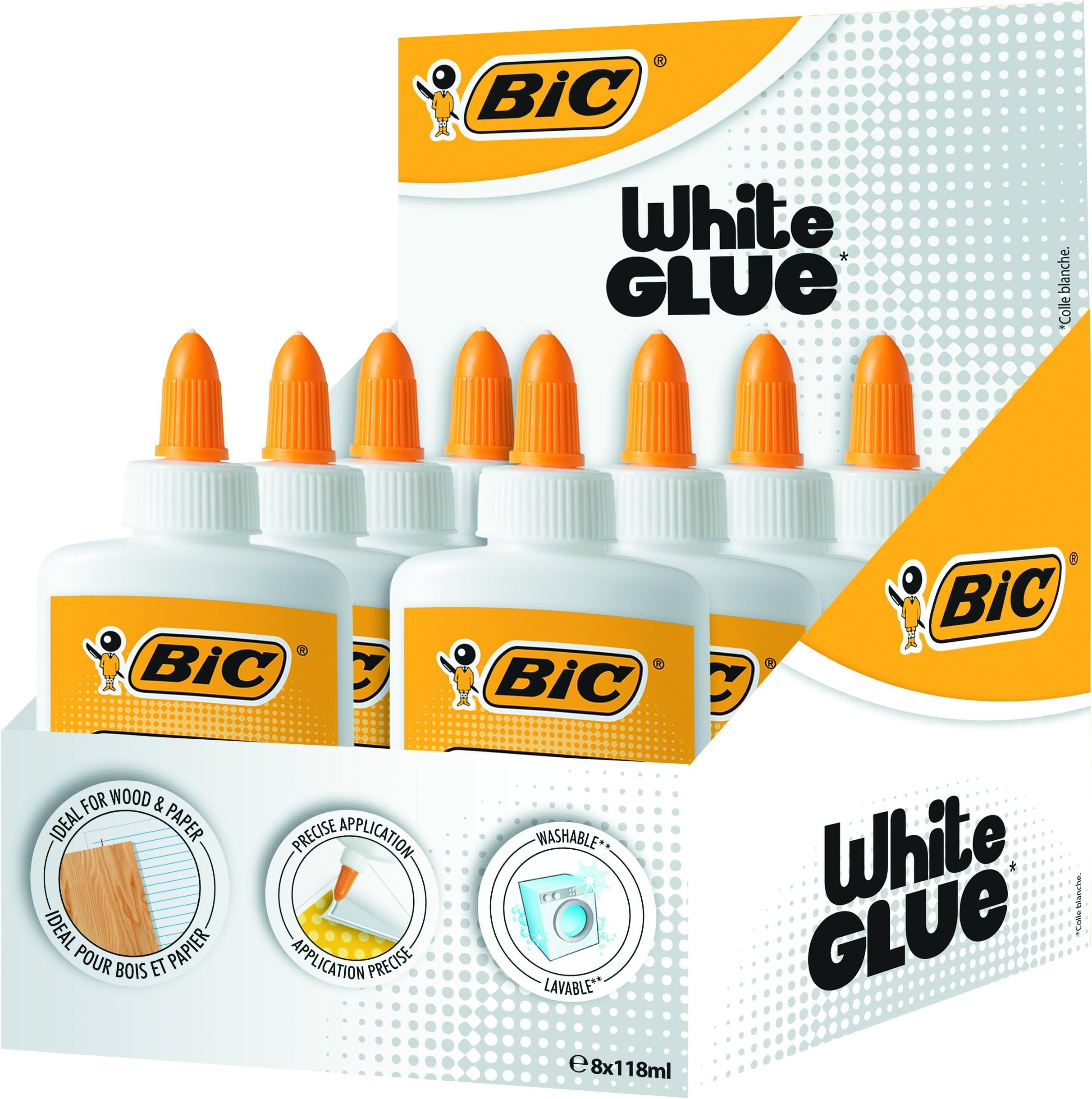 BIC Liquid White Glue - Box of 8 - 118 ml Bottles of Glue for Paper ...