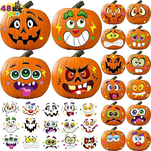 Amazon.com: JOYIN 48 Pcs Halloween Pumpkin Decorating Stickers ...