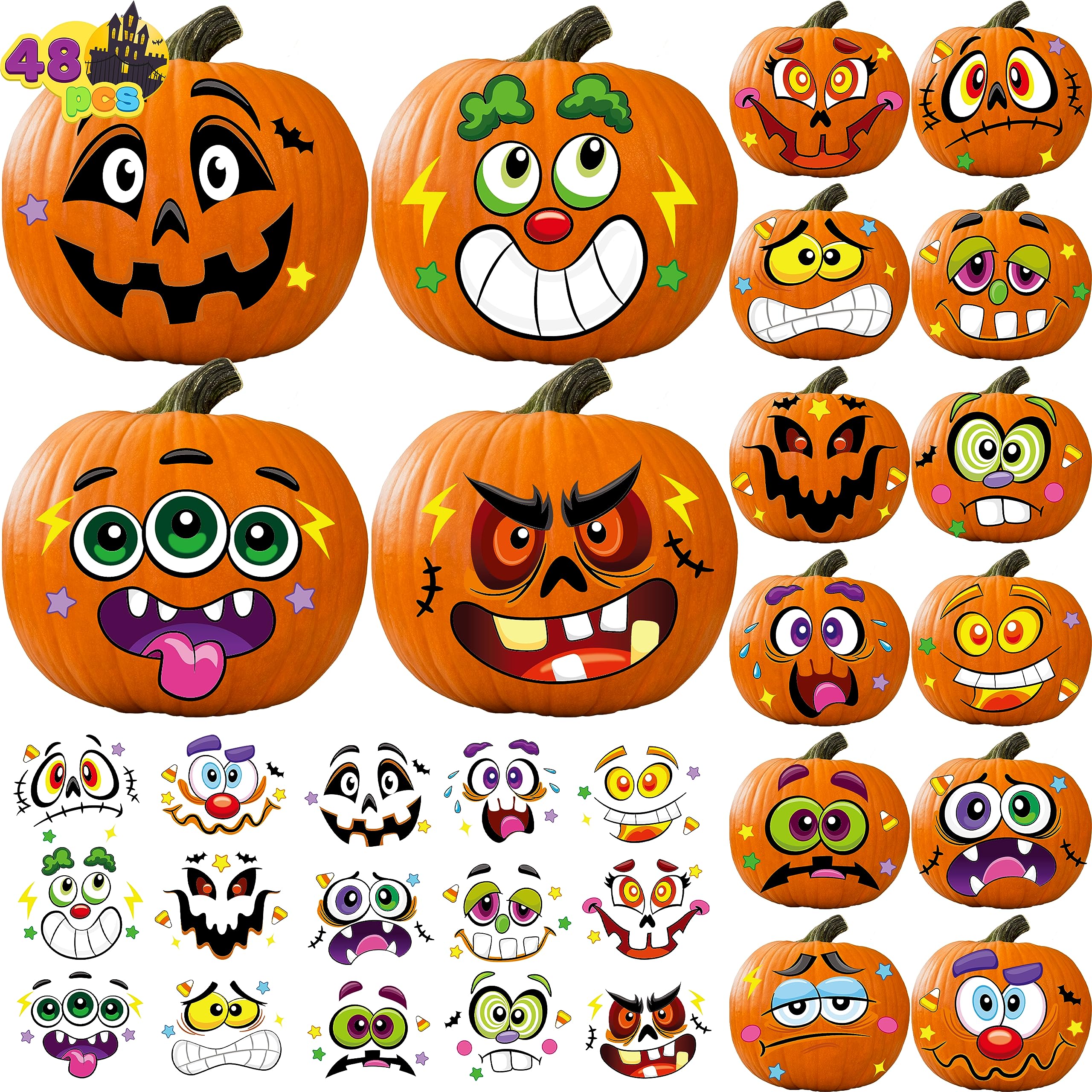 Amazon.com: JOYIN 48 Pcs Halloween Pumpkin Stickers, Halloween Party ...