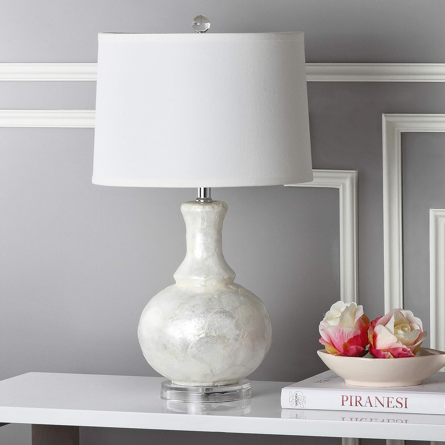 SAFAVIEH Lighting Collection Shelley Coastal White Capiz Shell Gourd 25 ...