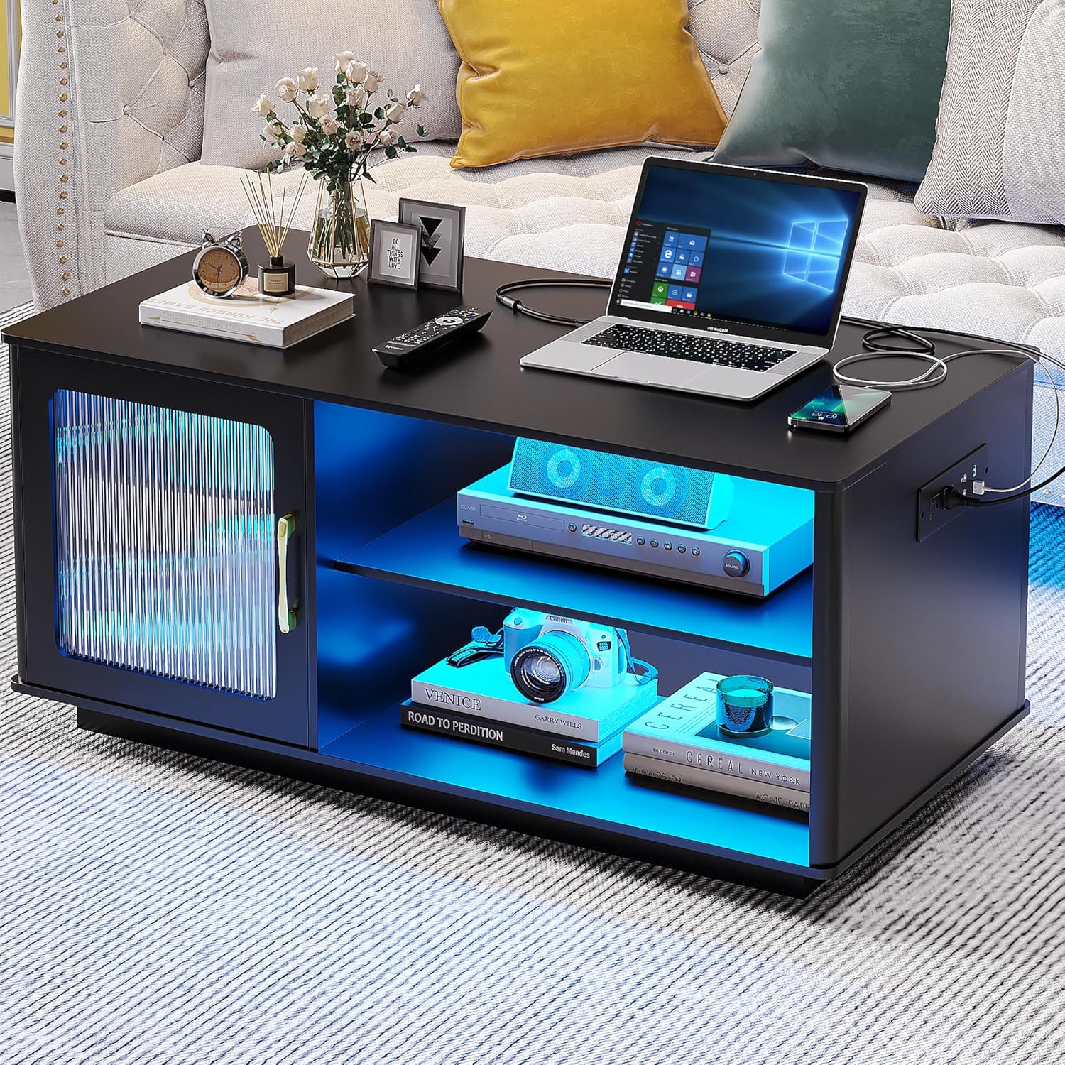 Amazon.com: JDPAG Auto Sensor 3-Color Dimmable LED Coffee Table with ...