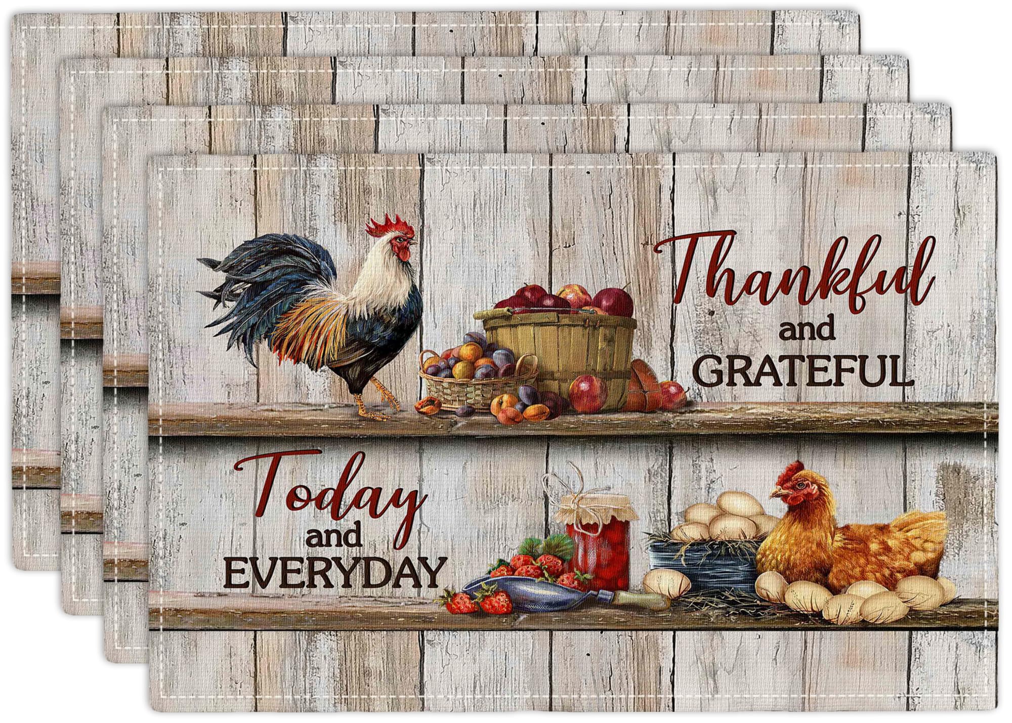 Amazon.com: Rooster Placemats Set of 4 Farmhouse Chicken Table Mats ...