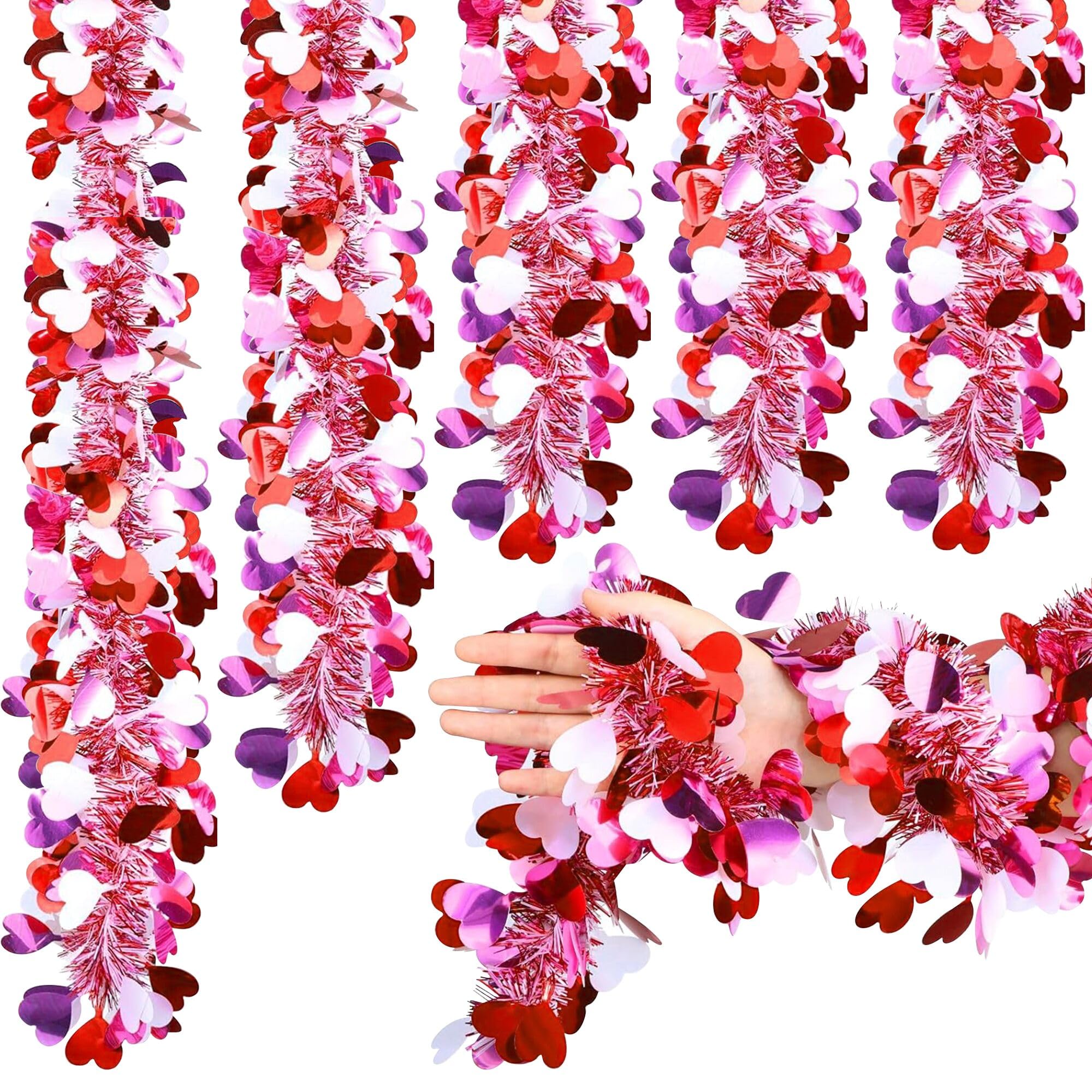 Amazon.com: 5Pcs 33Ft Valentine's Day Tinsel Garland, Pink Heart ...