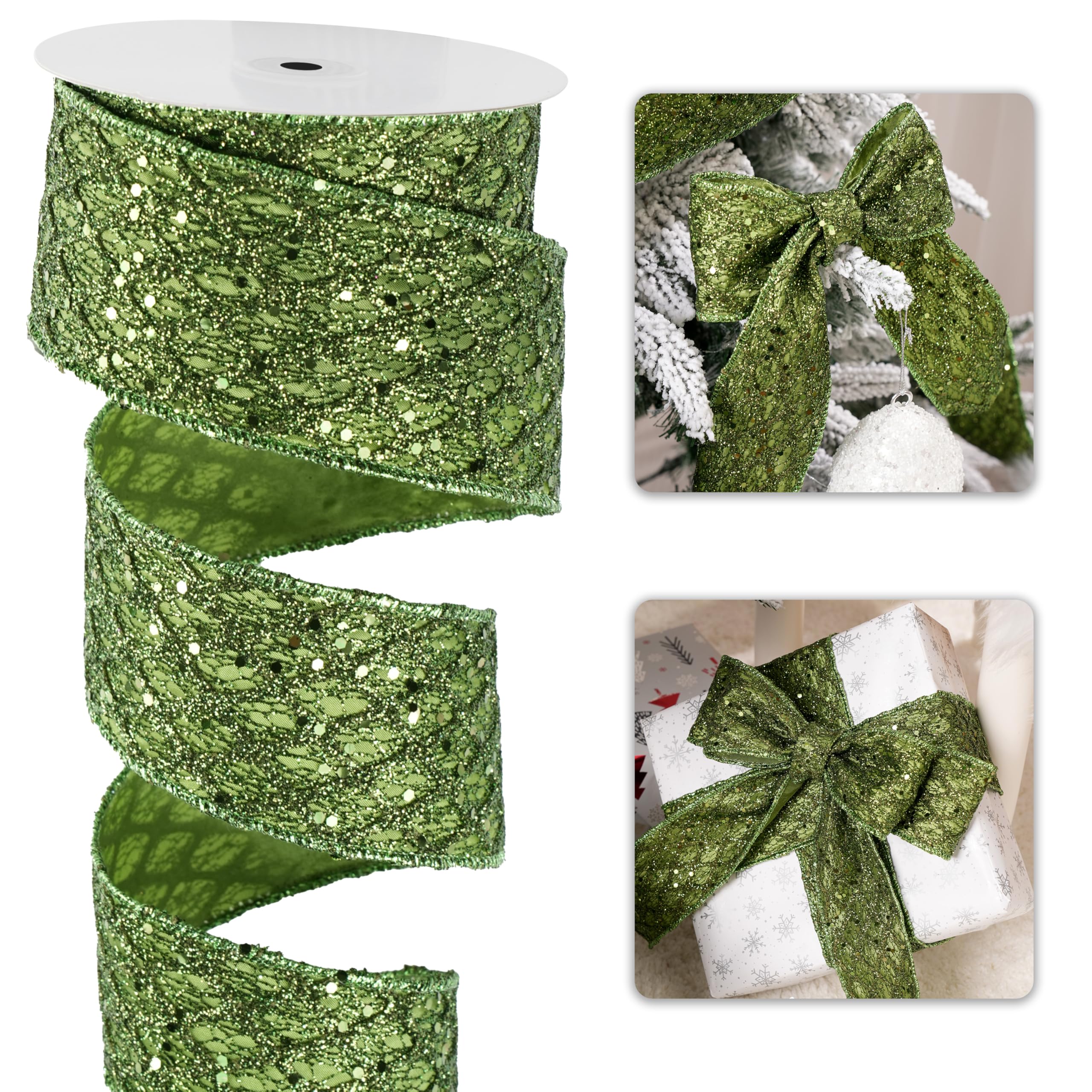 Snapklik.com : LIZLOVESS Moss Green Honeycomb Christmas Ribbon 2.5 ...
