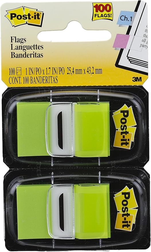 Amazon.com : Post-it Standard Page Flags in Dispenser 1in Wide, Bright ...