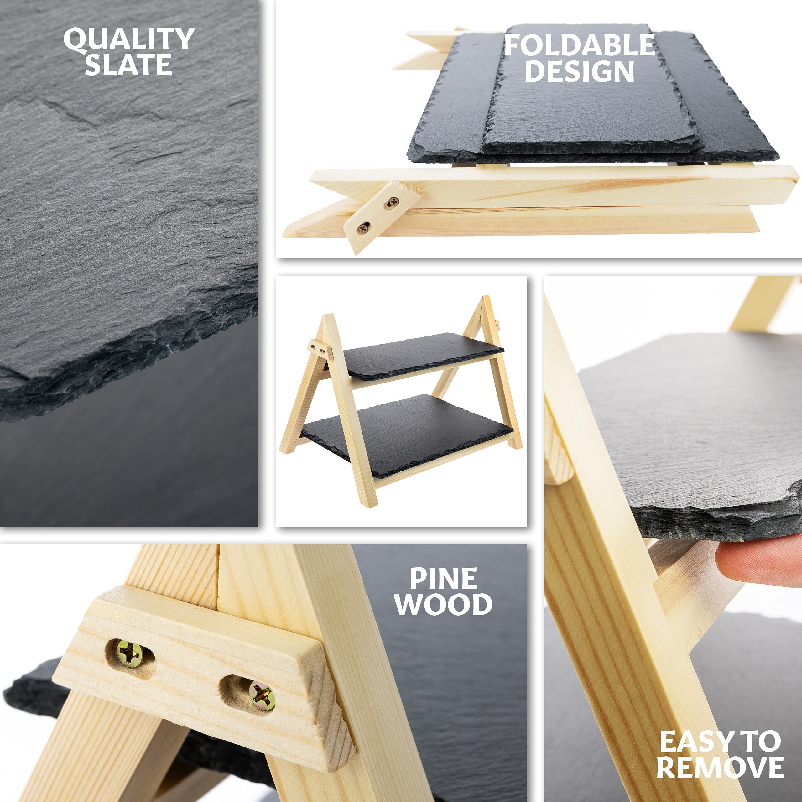 Nyxi Slate Cake Stand Serving Board Premium Pine Wood Rustic Slate ...