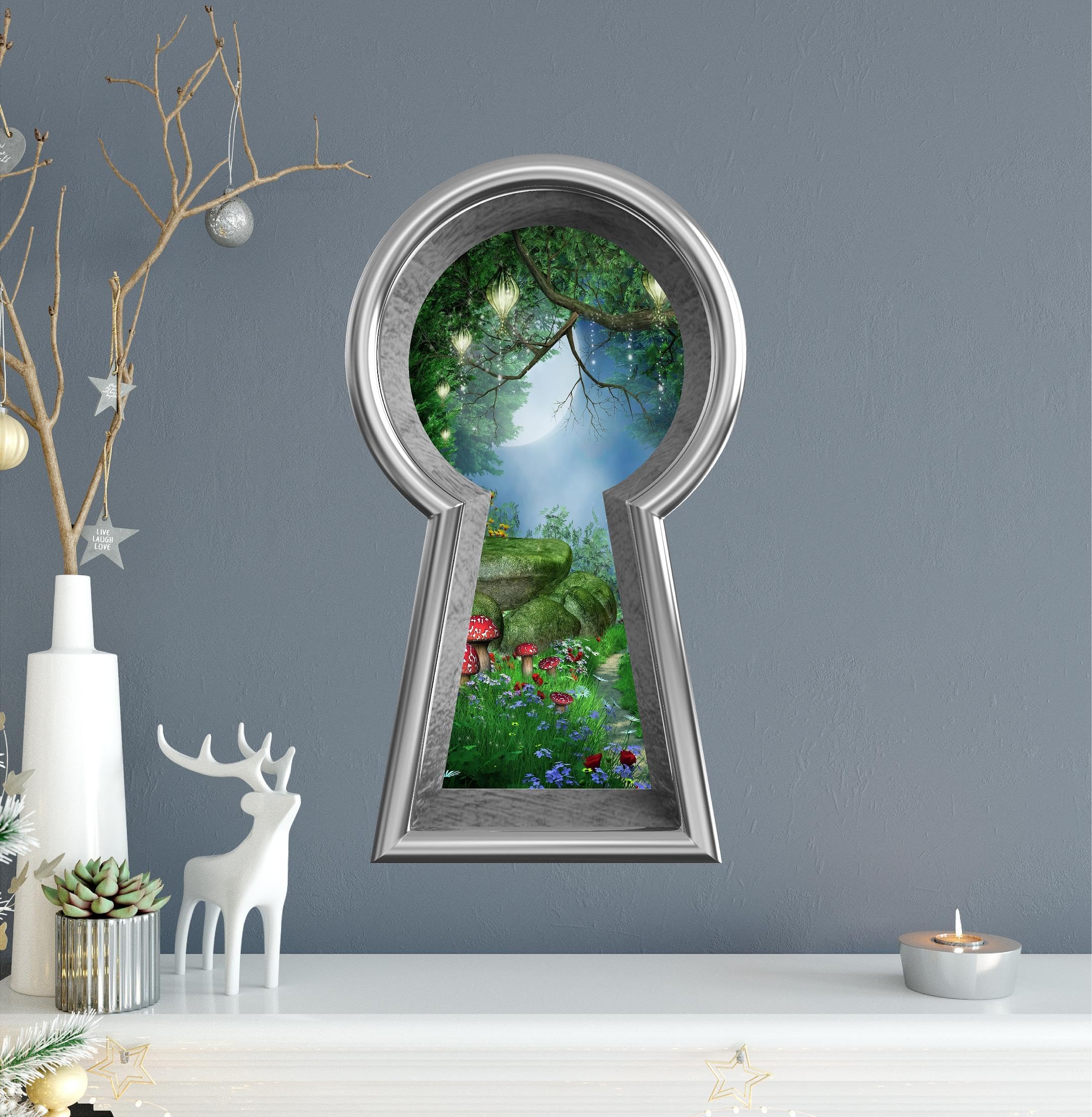 Amazon.com: Silver Keyhole Window Wall Decal Enchanted Lantern Forest ...
