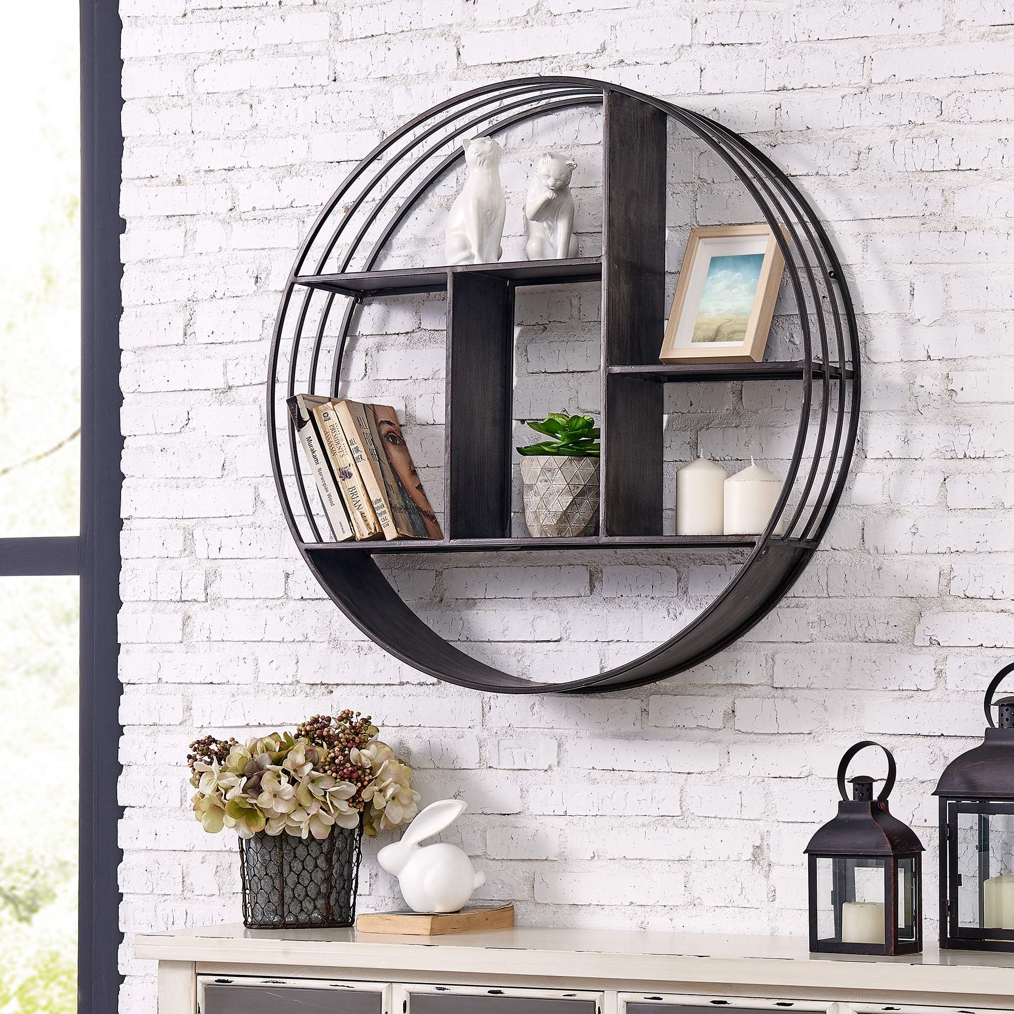 Amazon.com: OURVER Oval Wall Shelf, Wood Decor, Circular Shelf, House ...
