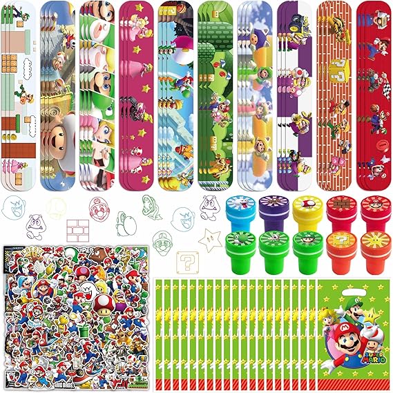 Amazon.com: 110 Pcs Mario Party Favors, Mario Birthday Decorations ...