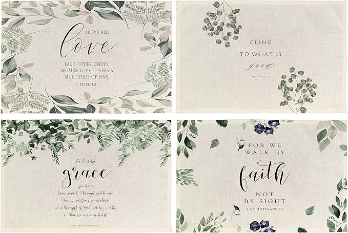 Amazon.com: Christian Bible Verse Placemats Set of 4,Rustic Eucalyptus ...