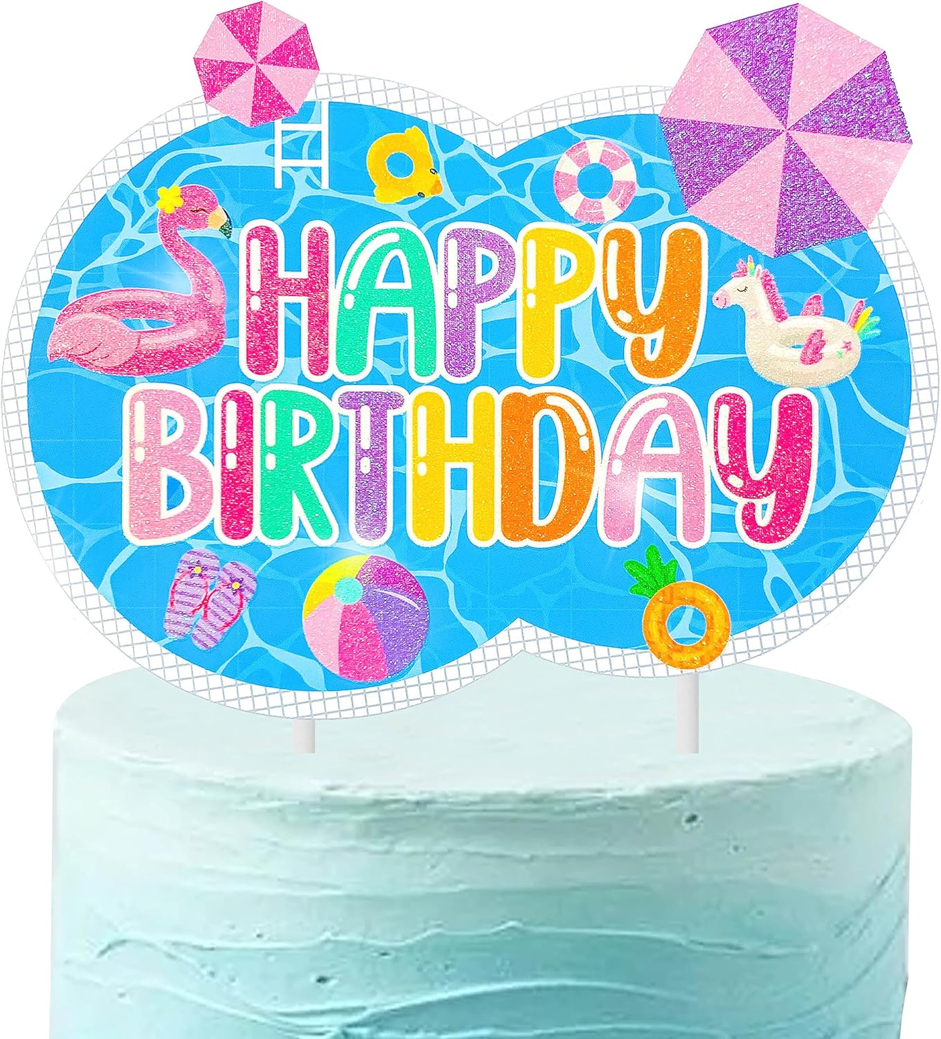 Amazon.com: Summer Pool Party Cake Topper Summer Beach Birthday Cake ...