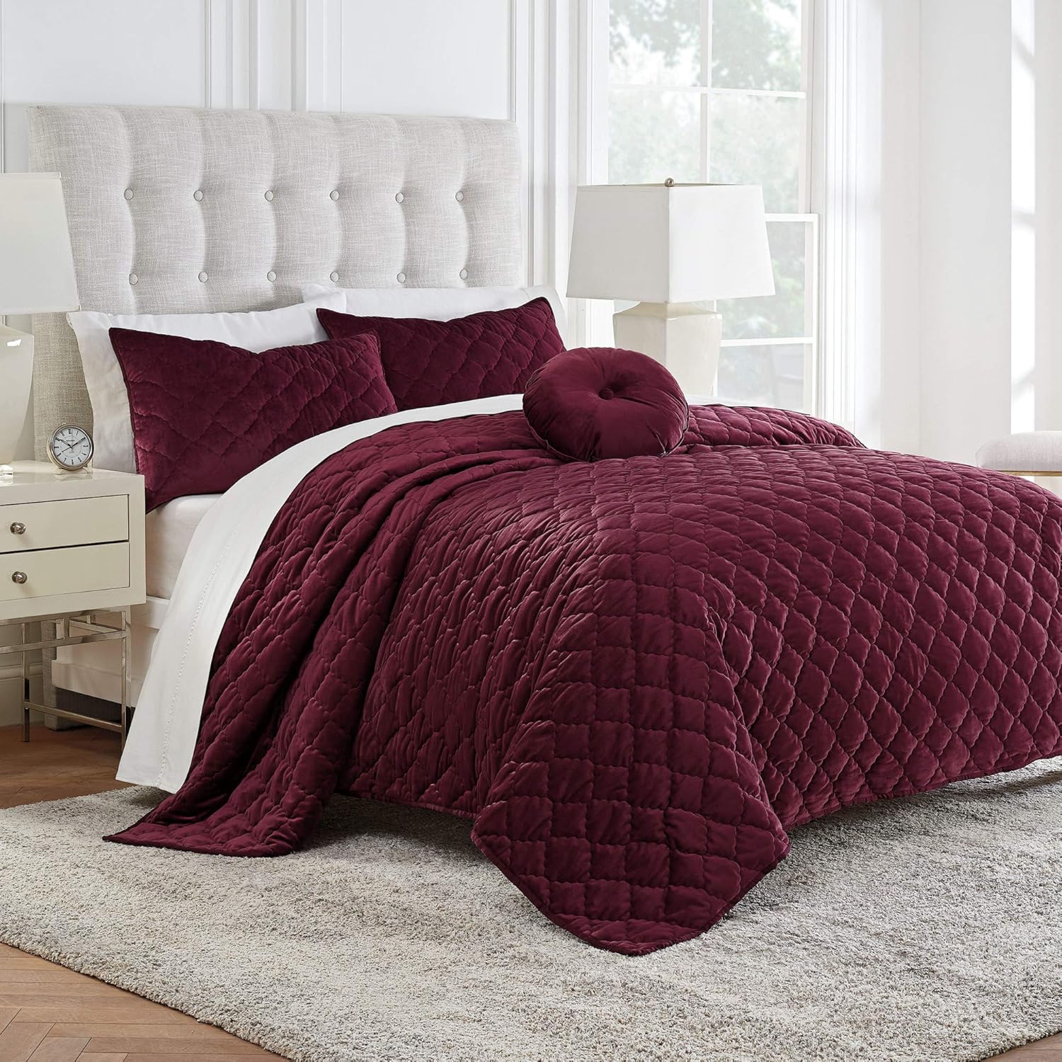 Amazon.com: Modern Living Addison Velvet Twin Plum Quilt Set : Home ...