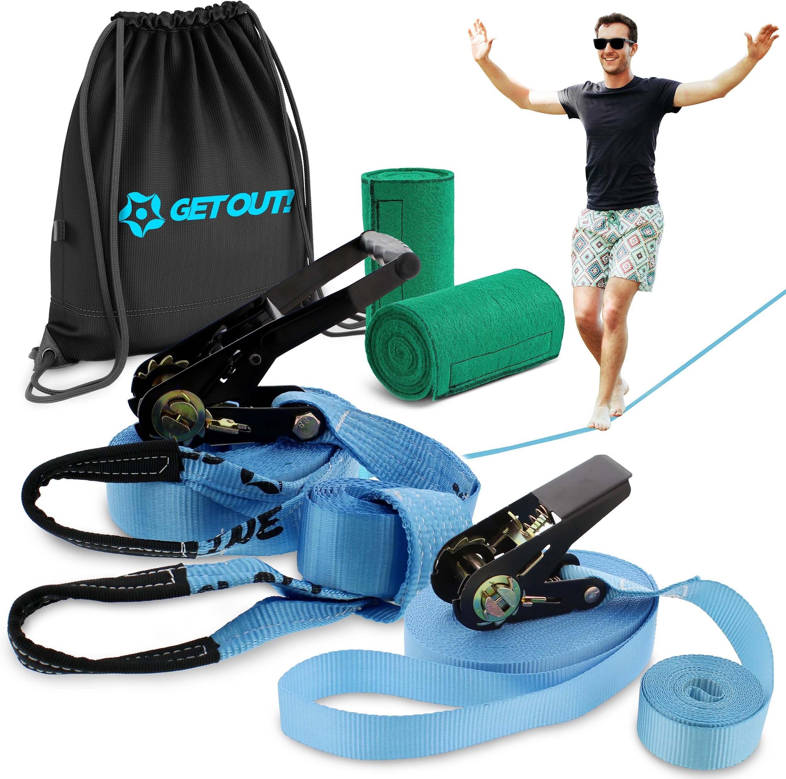 Amazon.com: Get Out! Slackline Beginner Kit for Kids and Adults ...